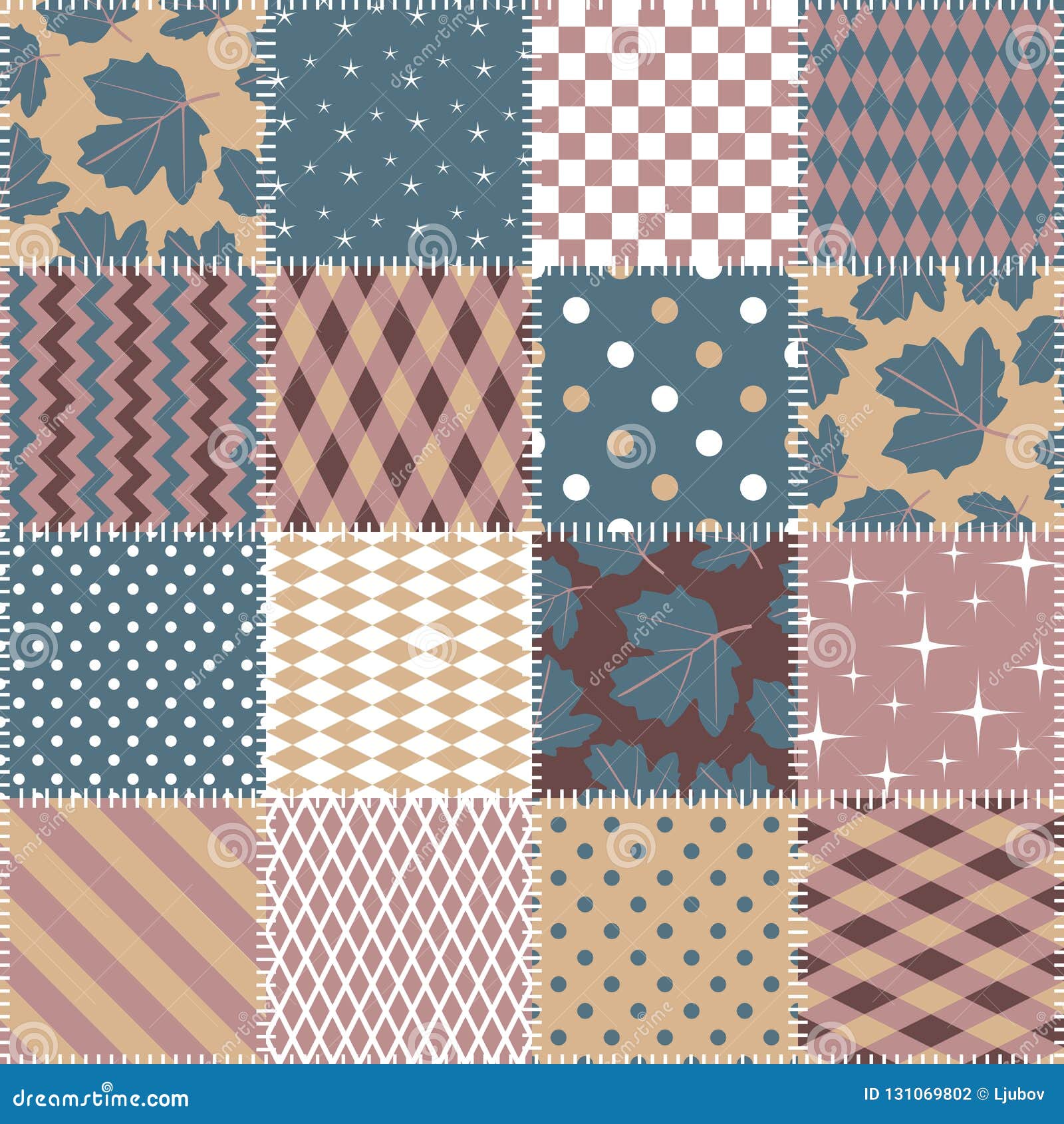 Seamless Patchwork Pattern From Square Patches With Geometric Ornament