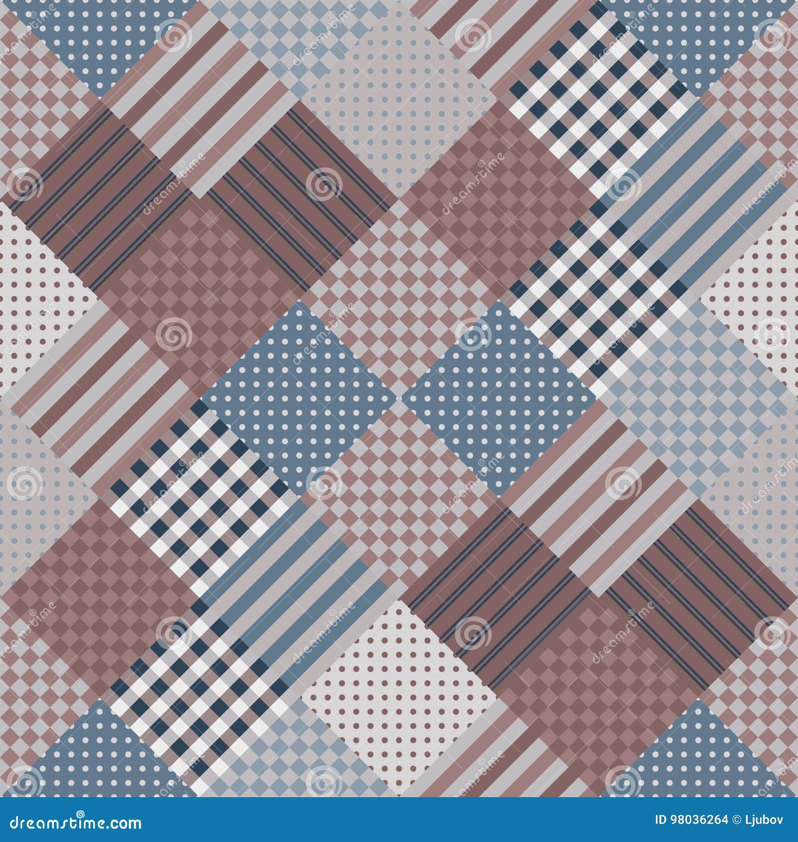 Seamless Patchwork Pattern. Vector Illustration of Quilt in Dark Tones ...