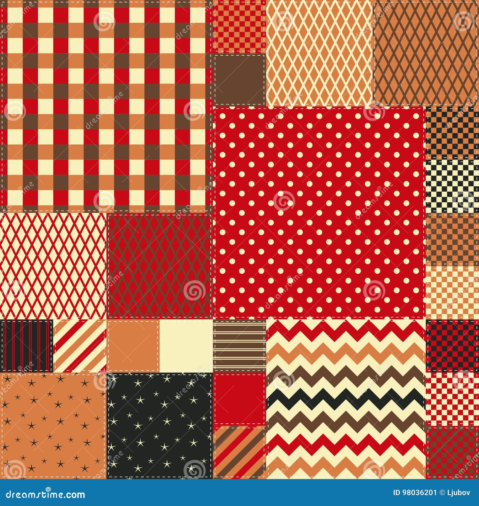 Seamless Patchwork Pattern in Warm Colors. Quilt Design Stock Vector ...