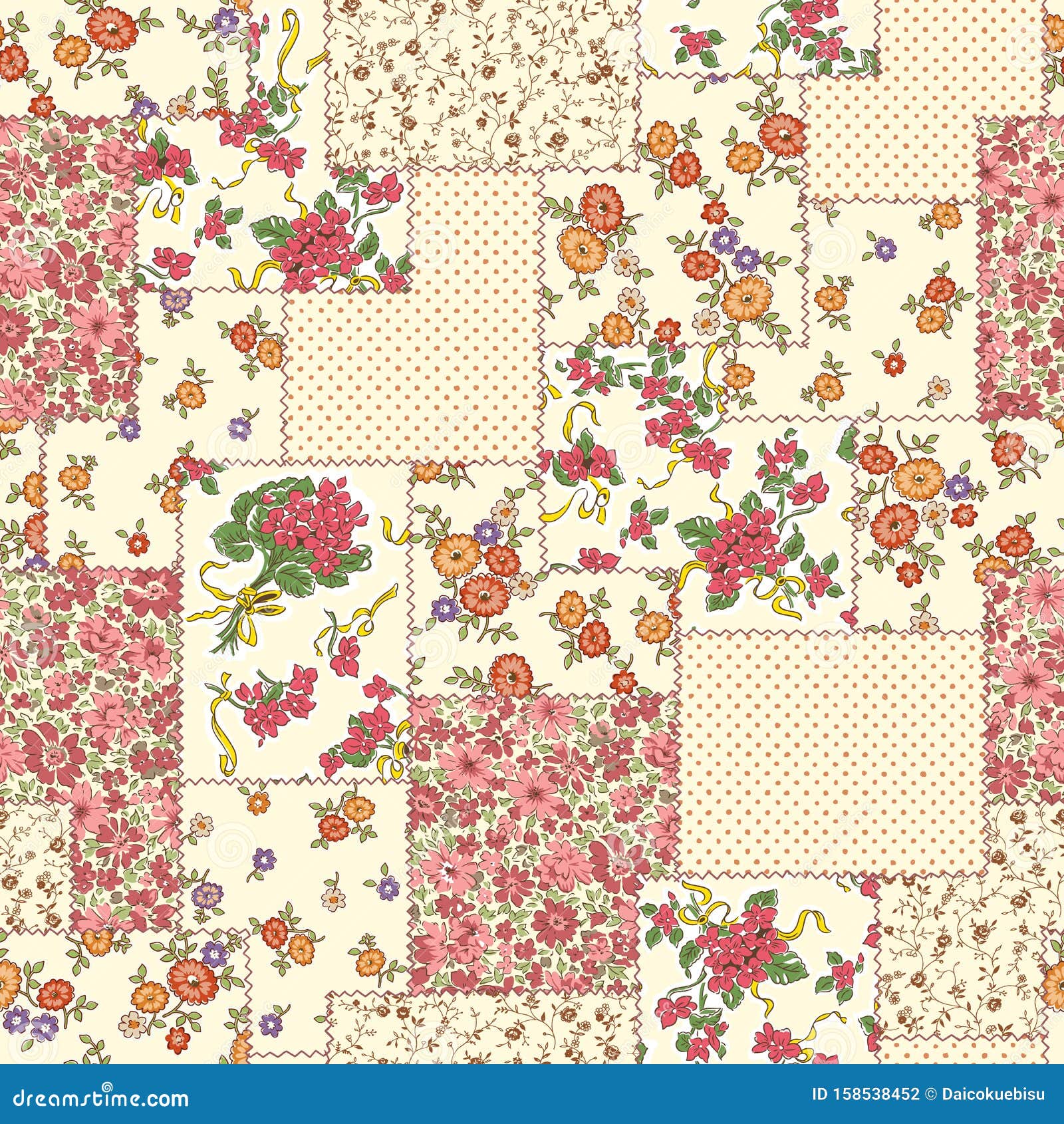 Seamless Patchwork of Pretty Floral Design Stock Vector - Illustration ...