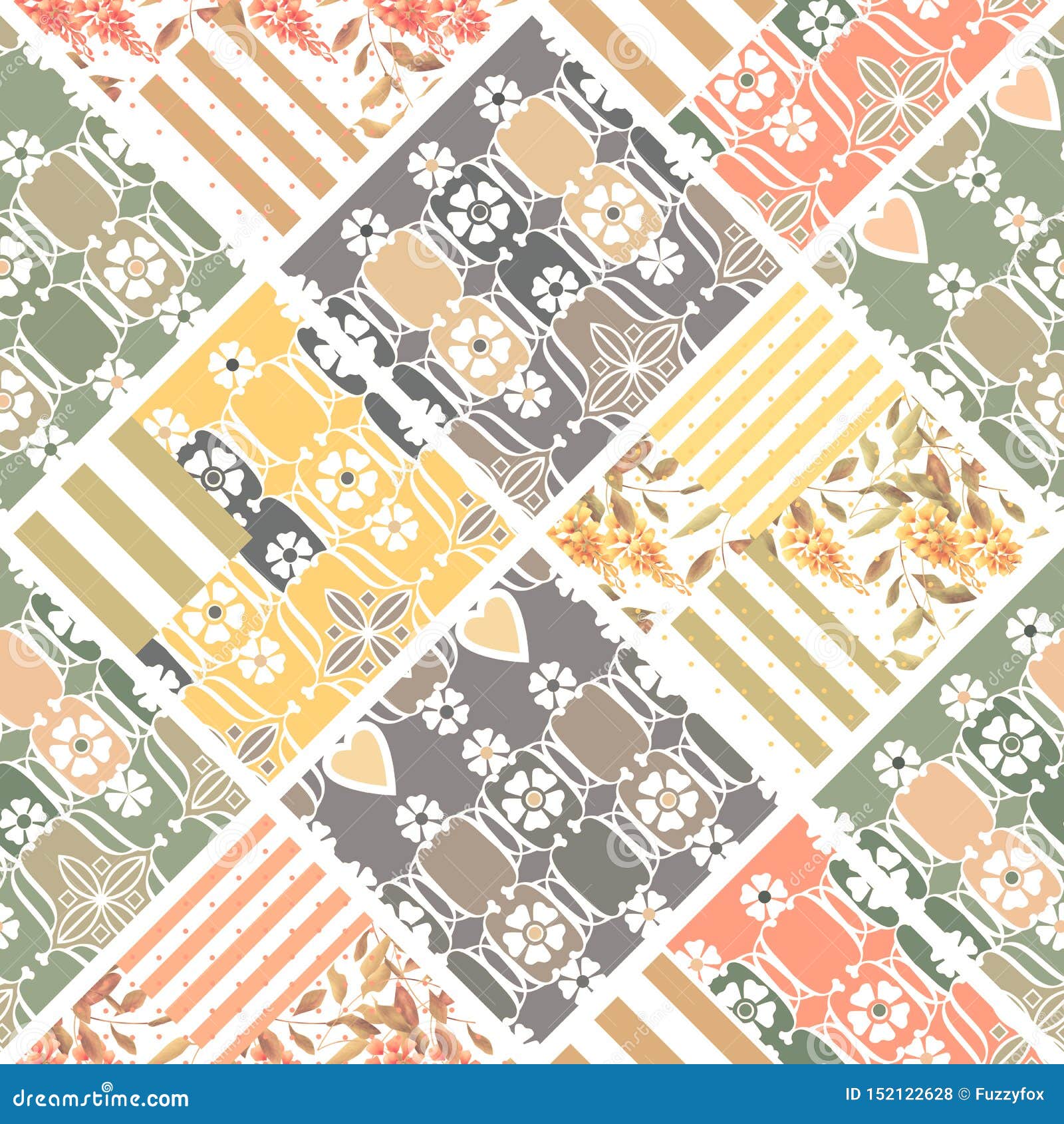 Seamless Patchwork Quilt Patches Elements Vintage Retro Pattern Stock ...
