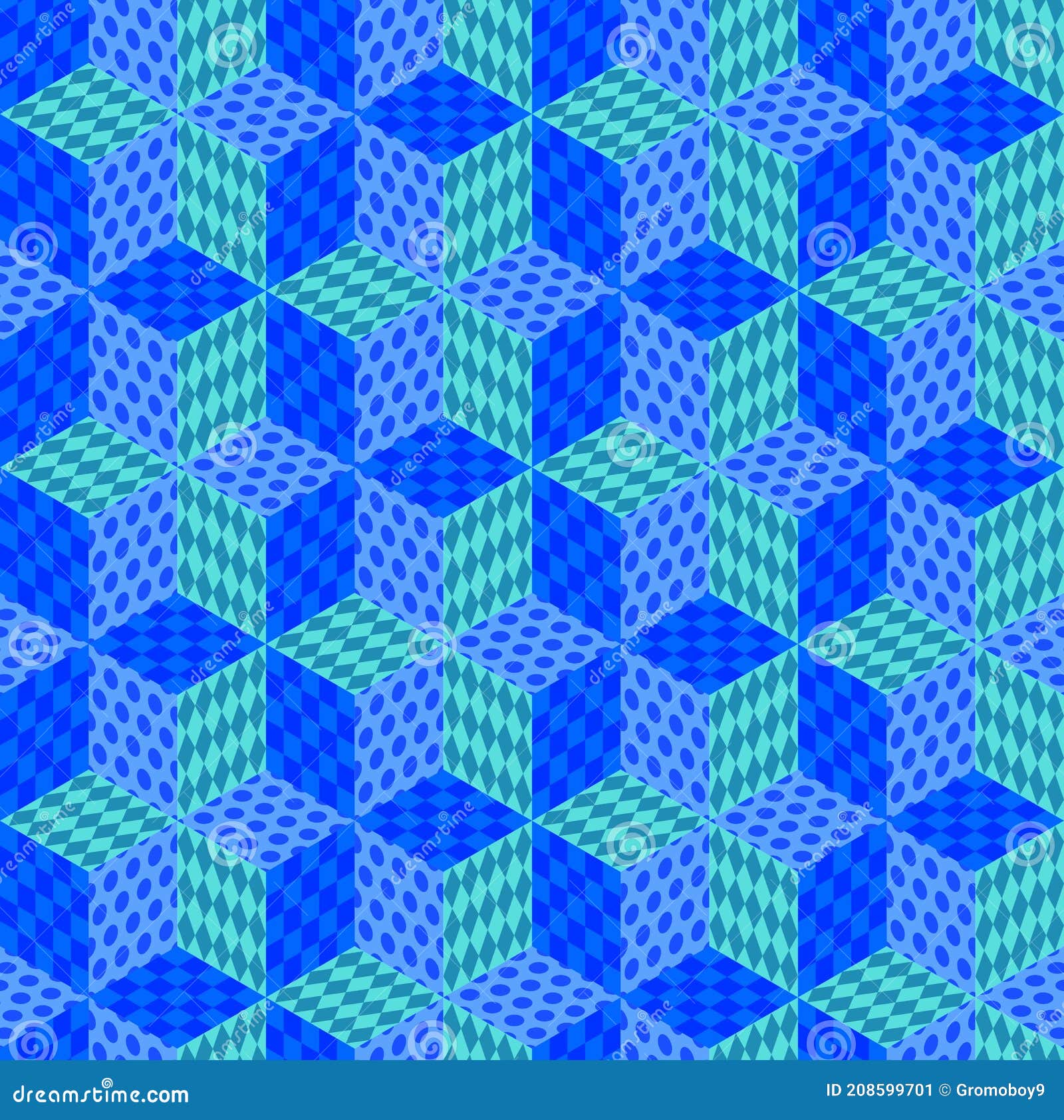 Seamless Patchwork of Rhombuses with Blue Colors Patterns. Vector Design Stock Vector ...