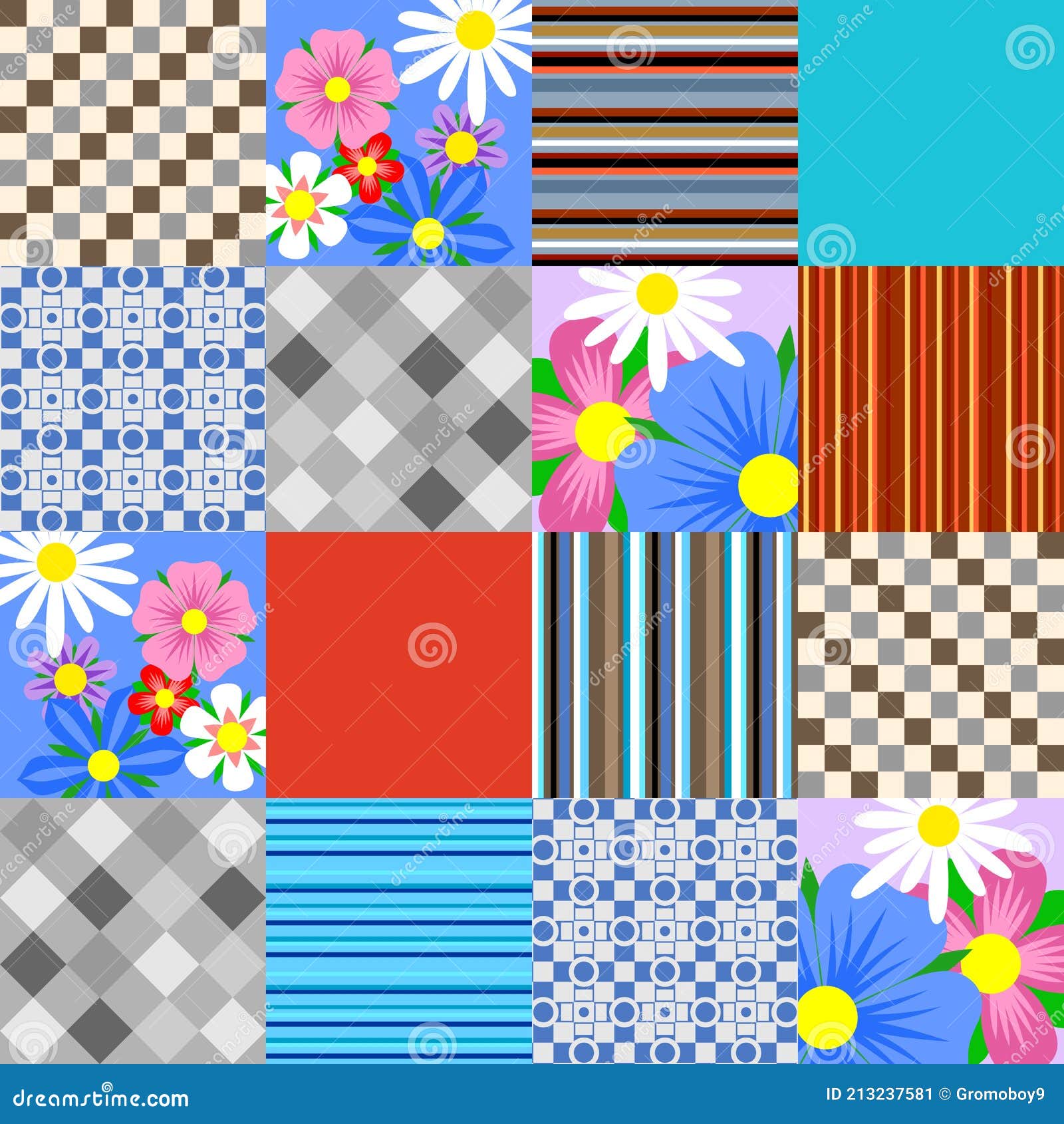 Seamless Patchwork Vector Design with Flowers and Abstract Patterns ...