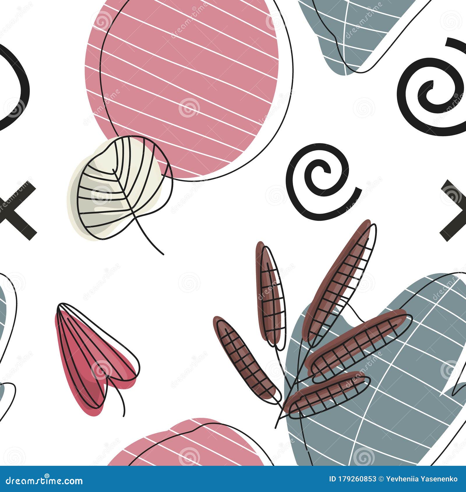 Seamless Patern, Illustration with Leaves of Different Shapes and ...