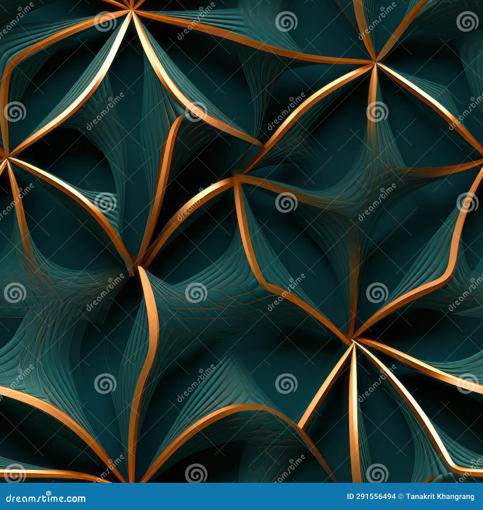 Seamless Pattern Abstract Background with Golden Lines on Dark-teal ...