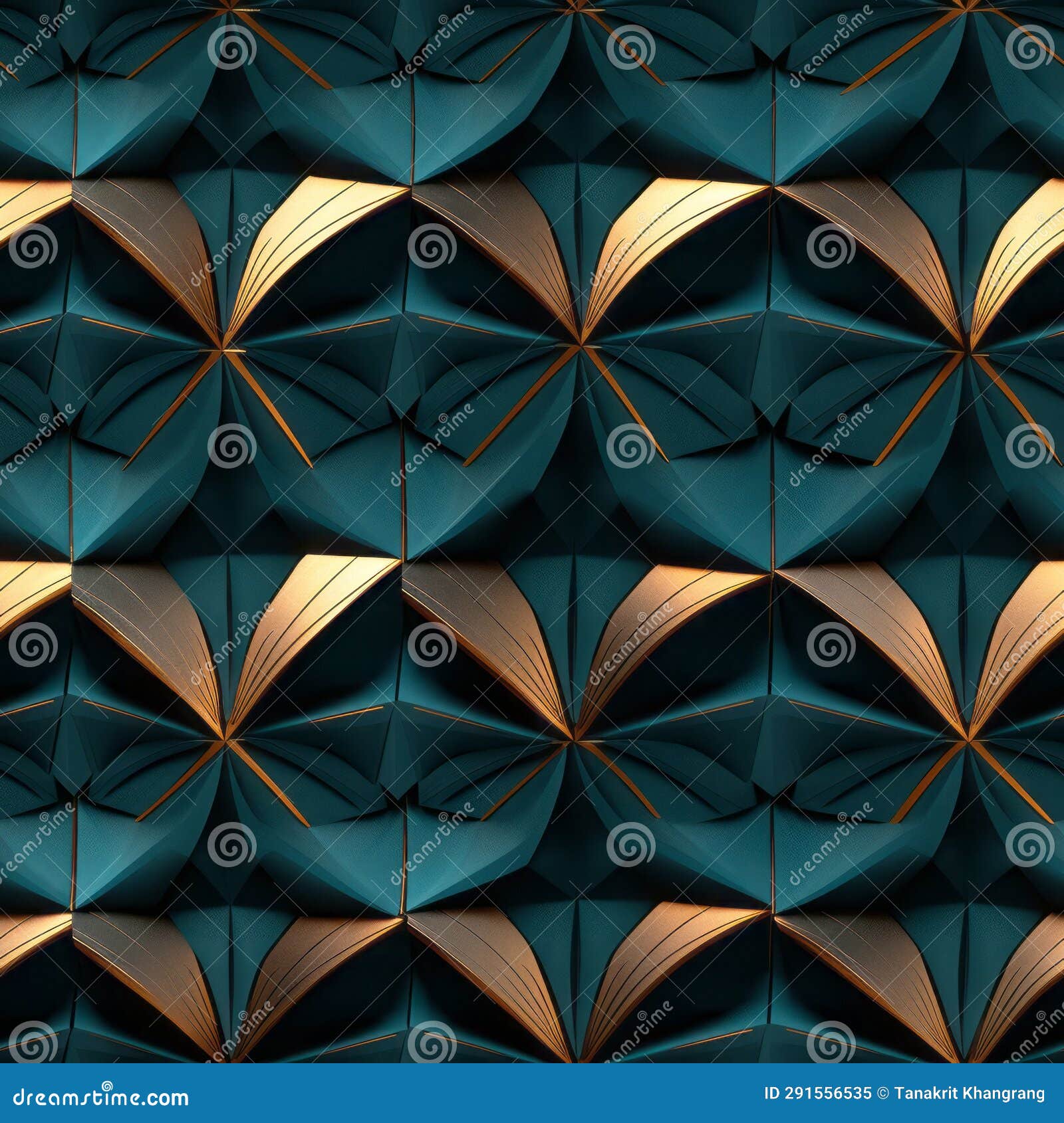 Seamless Pattern Abstract Background with Golden Lines on Dark-teal ...