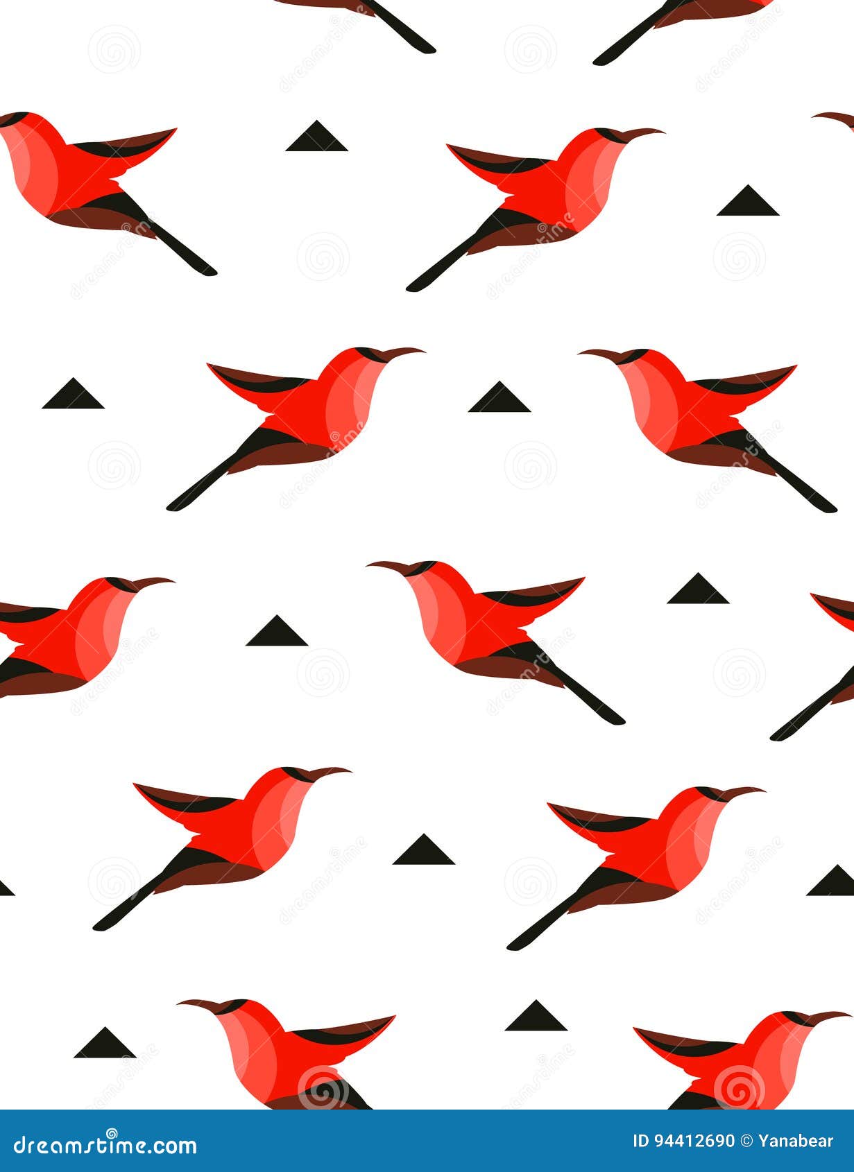 Seamless Pattern with Abstract Bird and Triangles on White Background ...