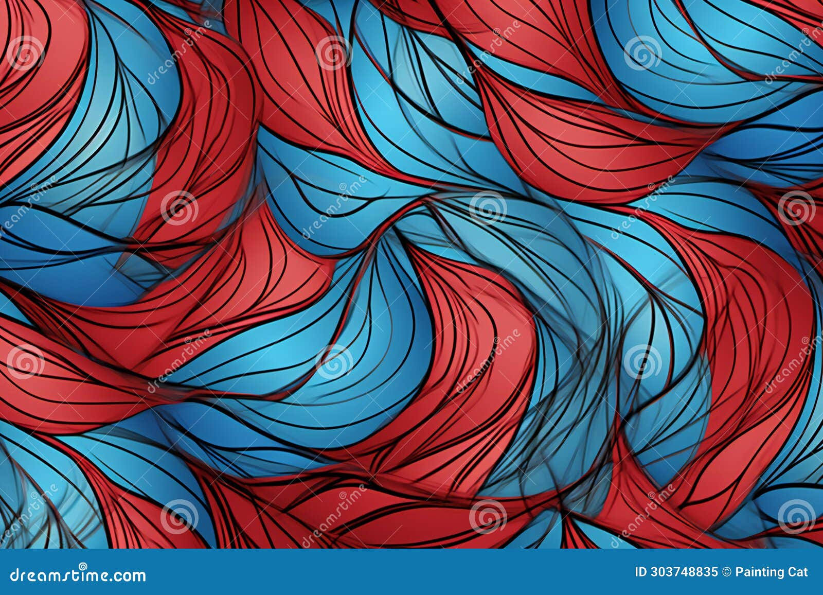 Seamless Pattern with Abstract Blue and Red Waves Stock Illustration ...