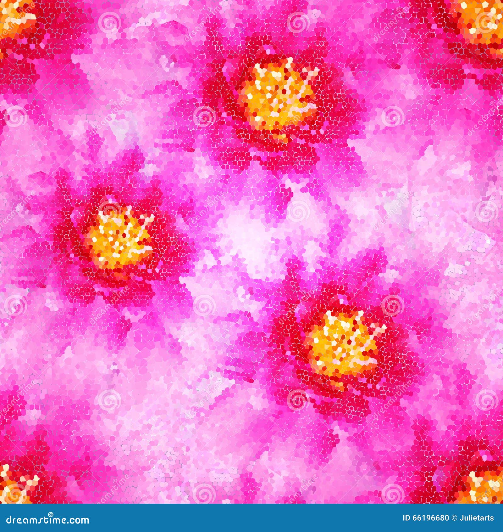 Seamless Pattern with Abstract Bright Flowers. Halftone Effect. Vector ...