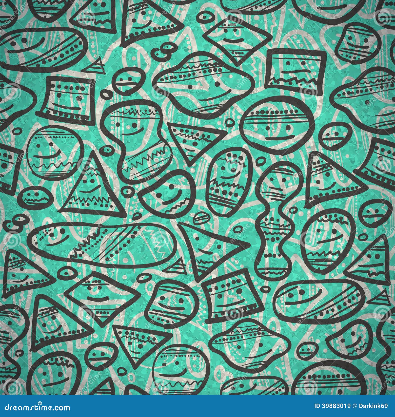 Seamless Pattern of Abstract Cheerful Smiles of Different Shapes Stock ...