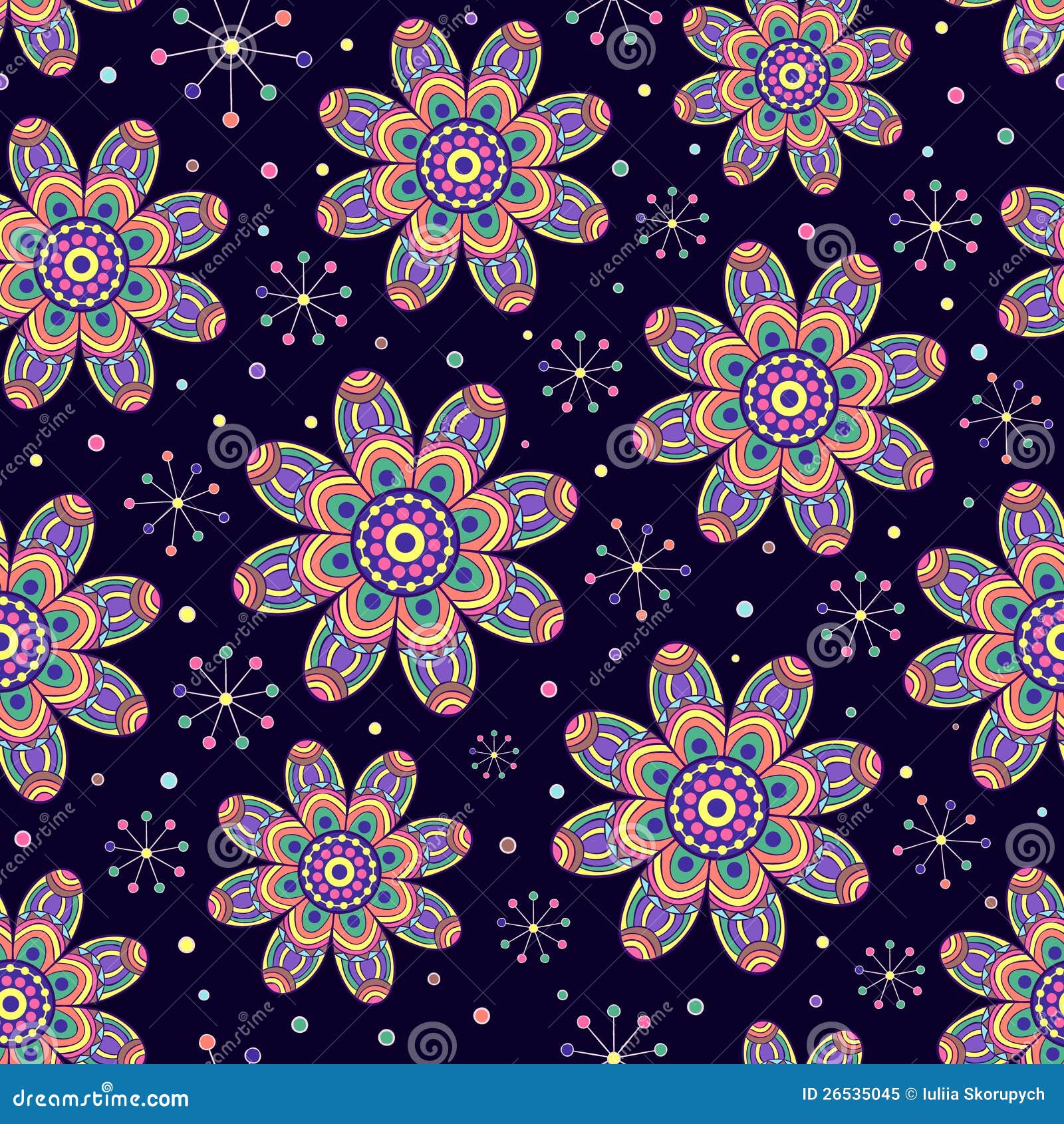 Seamless Pattern with Abstract Colorful Flowers Stock Vector ...