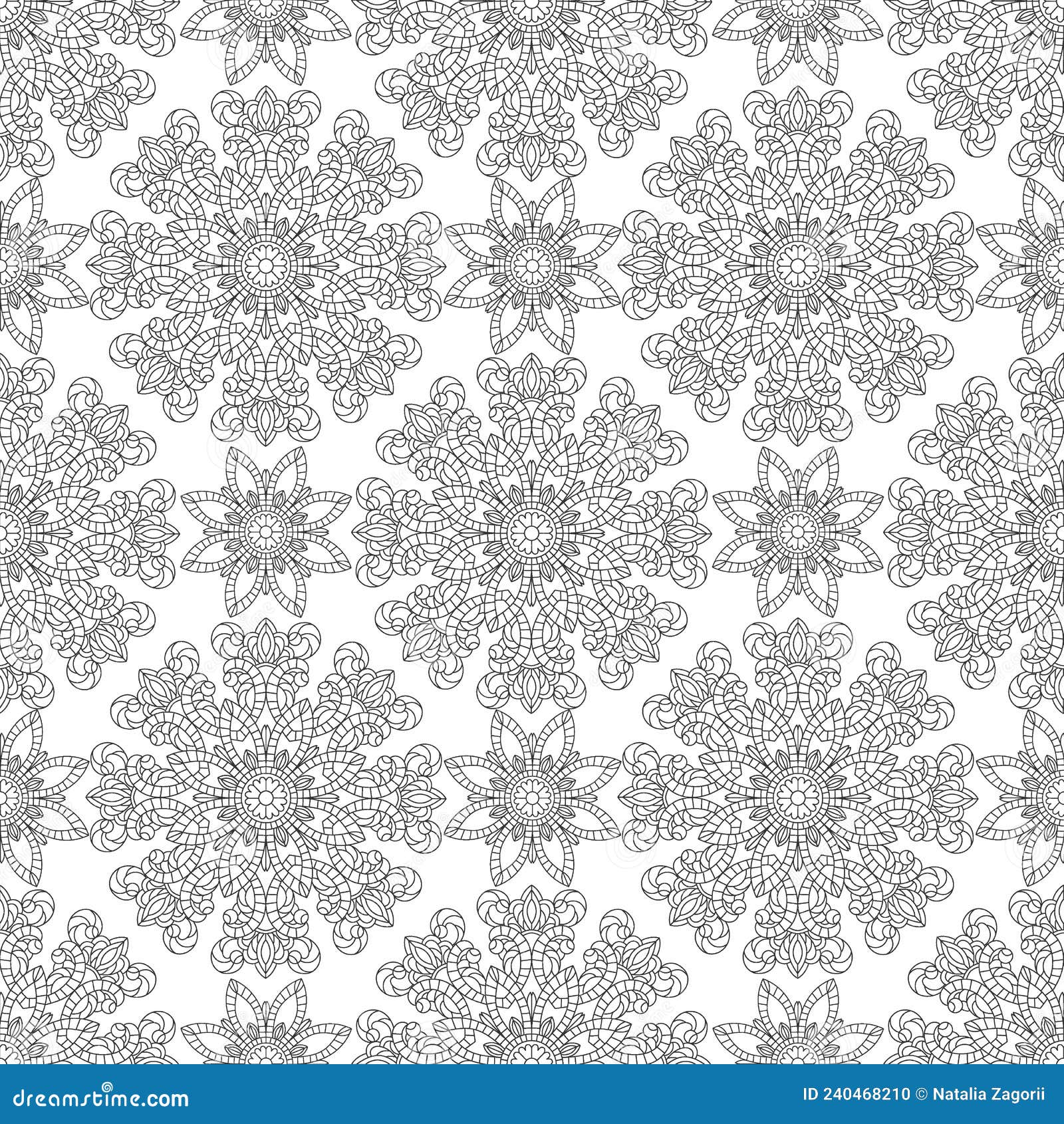 Seamless Illustration with Abstract Contour Patterns and Flowers on a ...