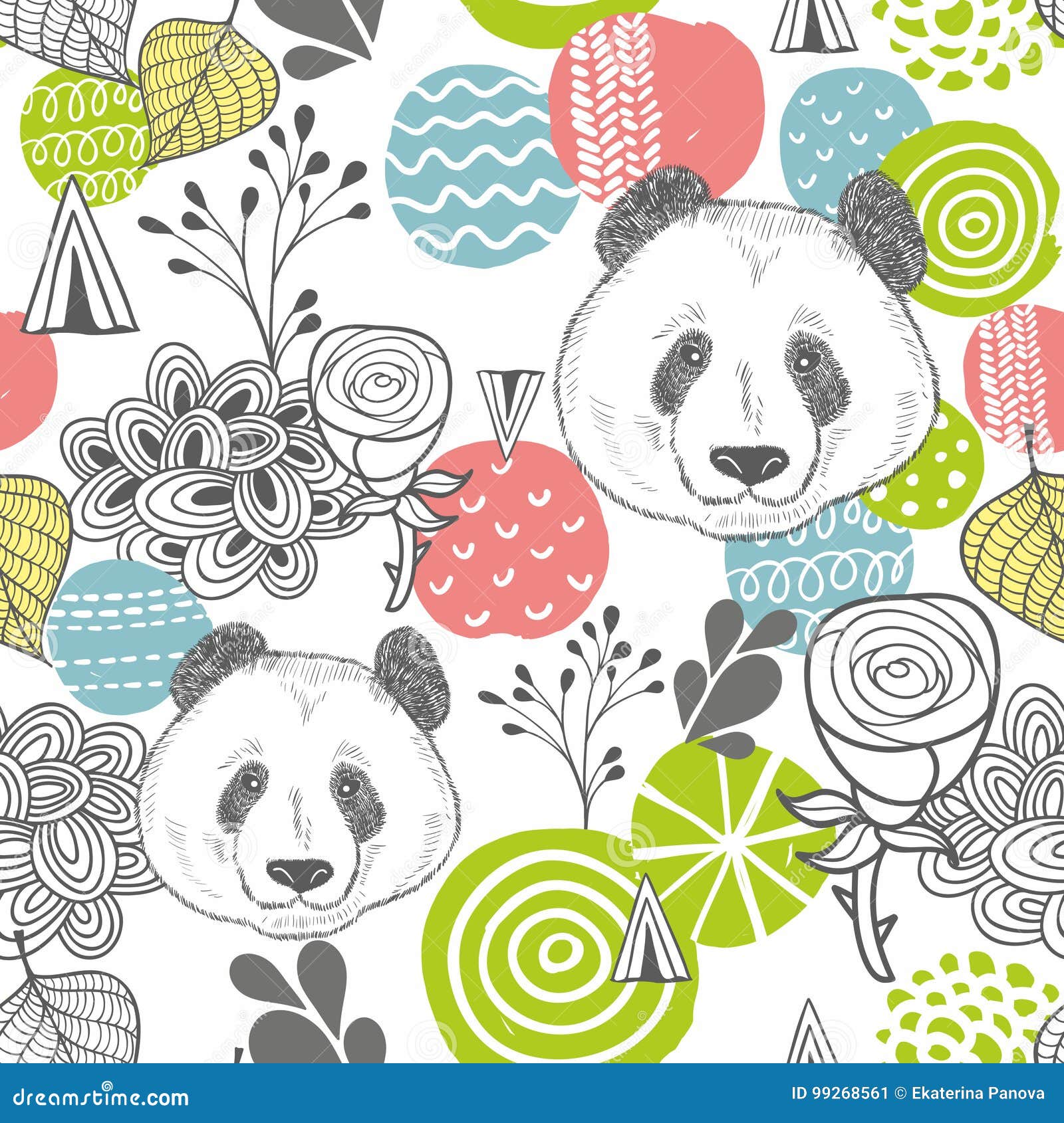 Seamless Pattern with Abstract Design Elements and Heads of Panda ...
