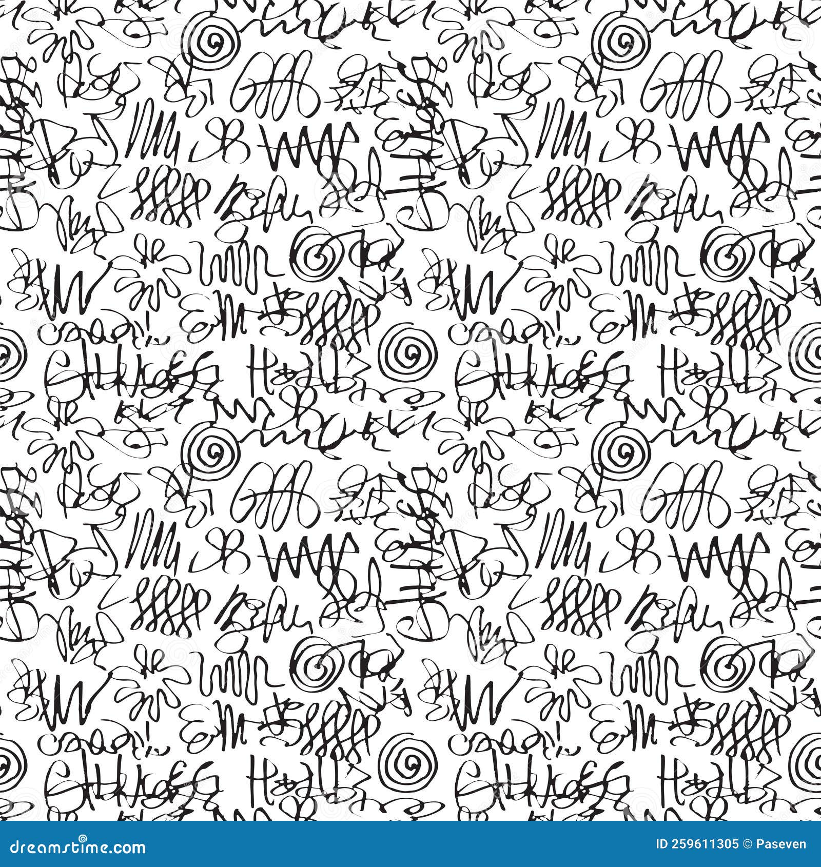 Seamless Pattern with Abstract Doodles in a Graffiti Style Stock Vector ...