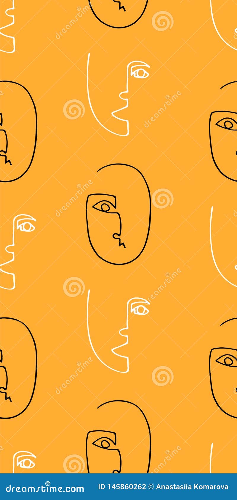 Seamless Pattern with Abstract Faces. Outline Silhouette of Human Face ...