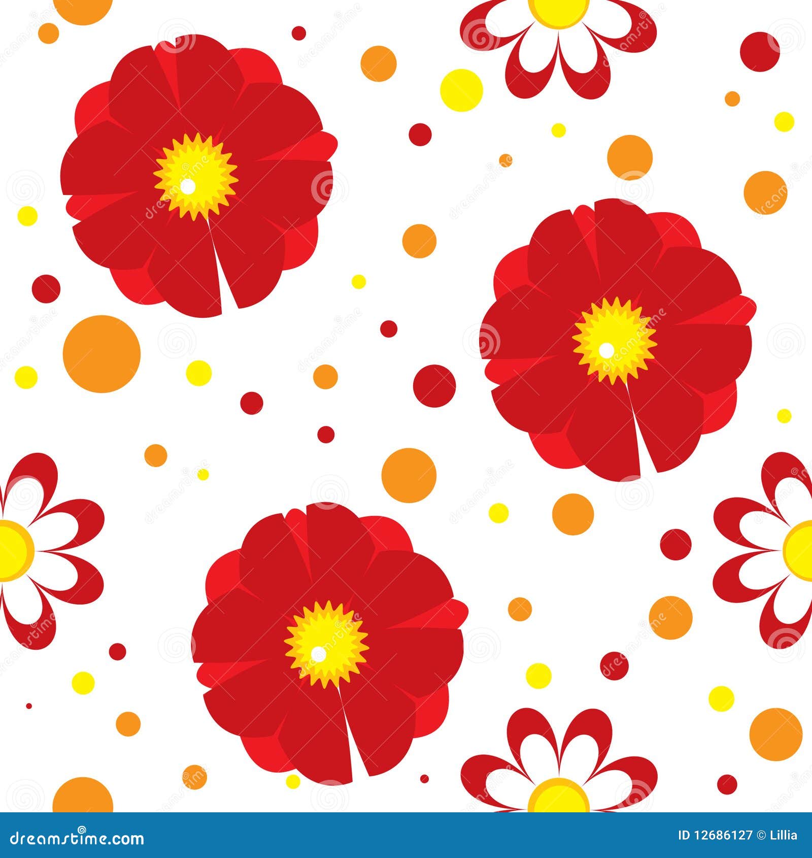 Seamless Pattern with Abstract Flowers and Spots Stock Vector ...