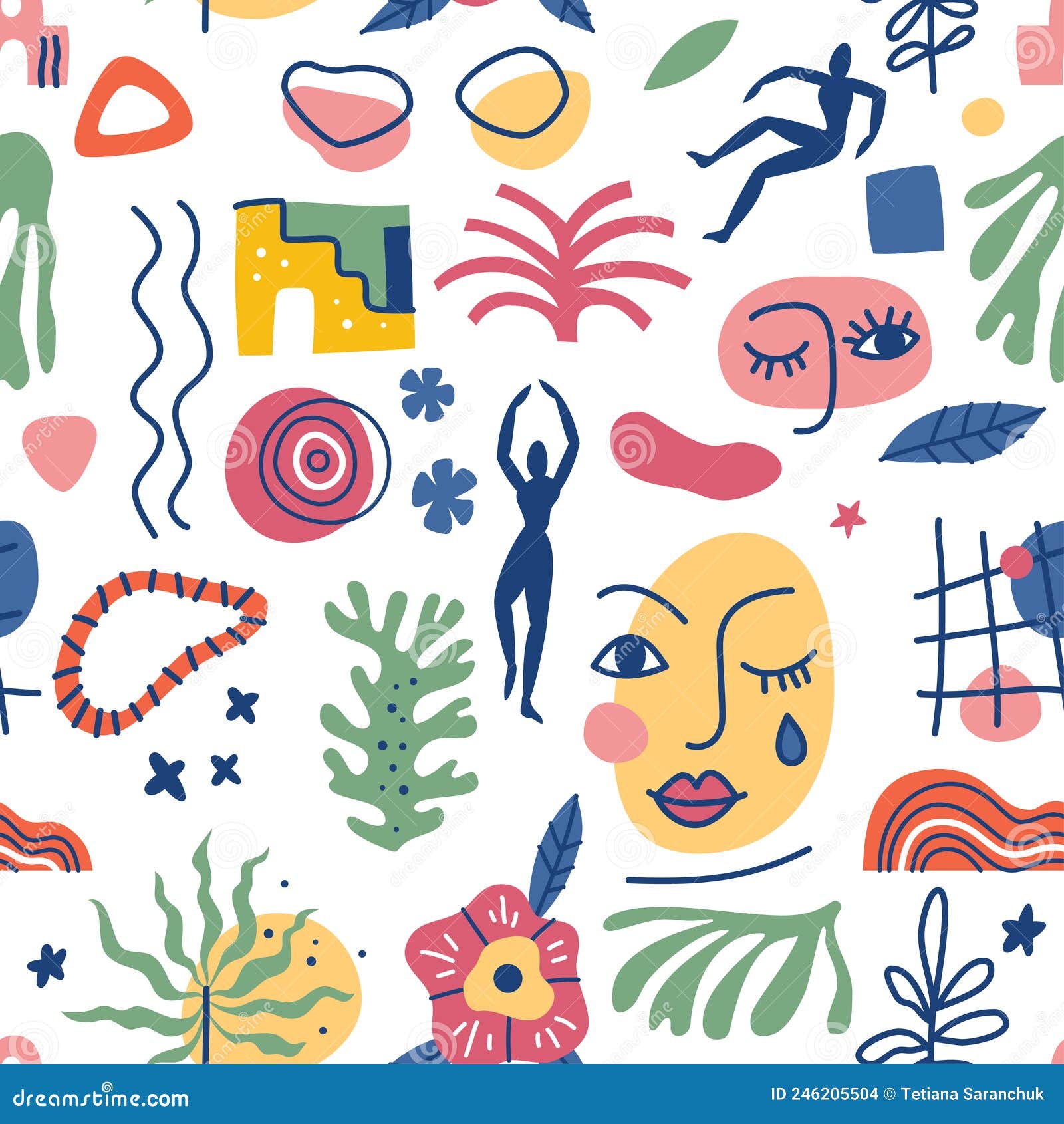 Seamless Pattern with Abstract Geometric Shapes in Matisse Style Stock ...