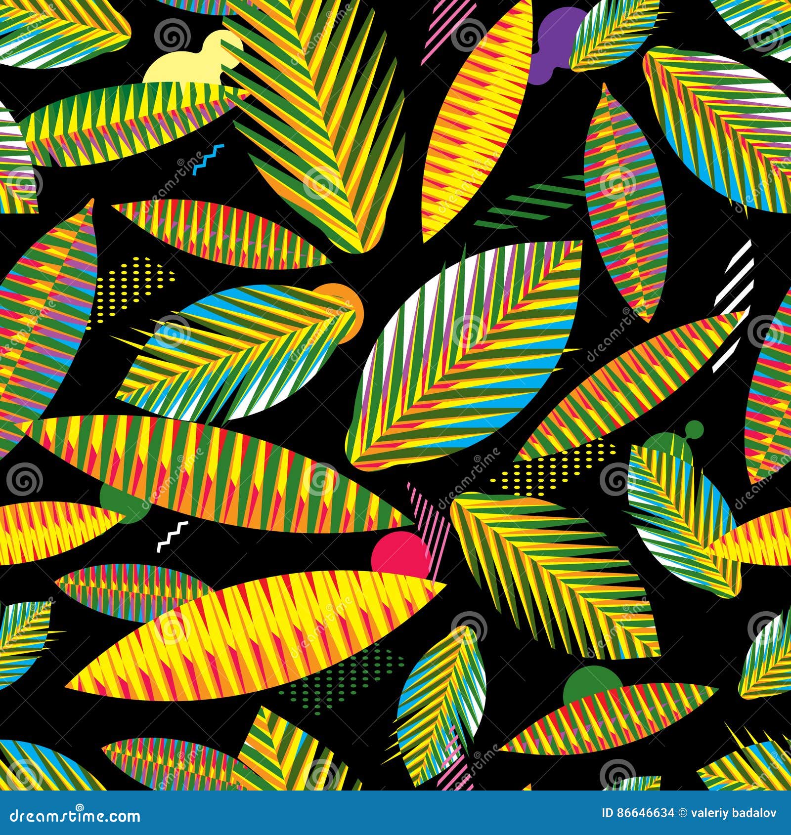 Seamless Pattern, Abstract Geometric Tropical Leaves Stock Vector ...