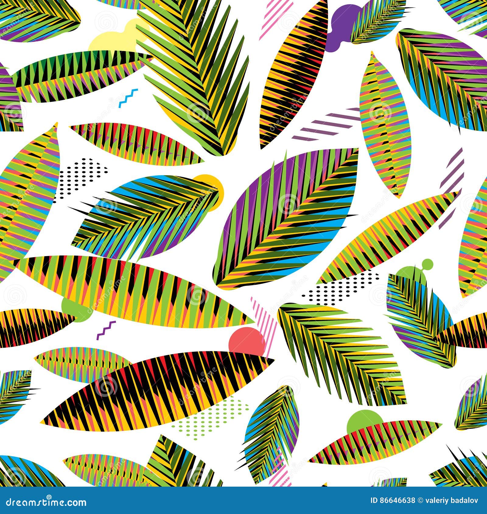 Seamless Pattern, Abstract Geometric Tropical Leaves Stock Vector ...