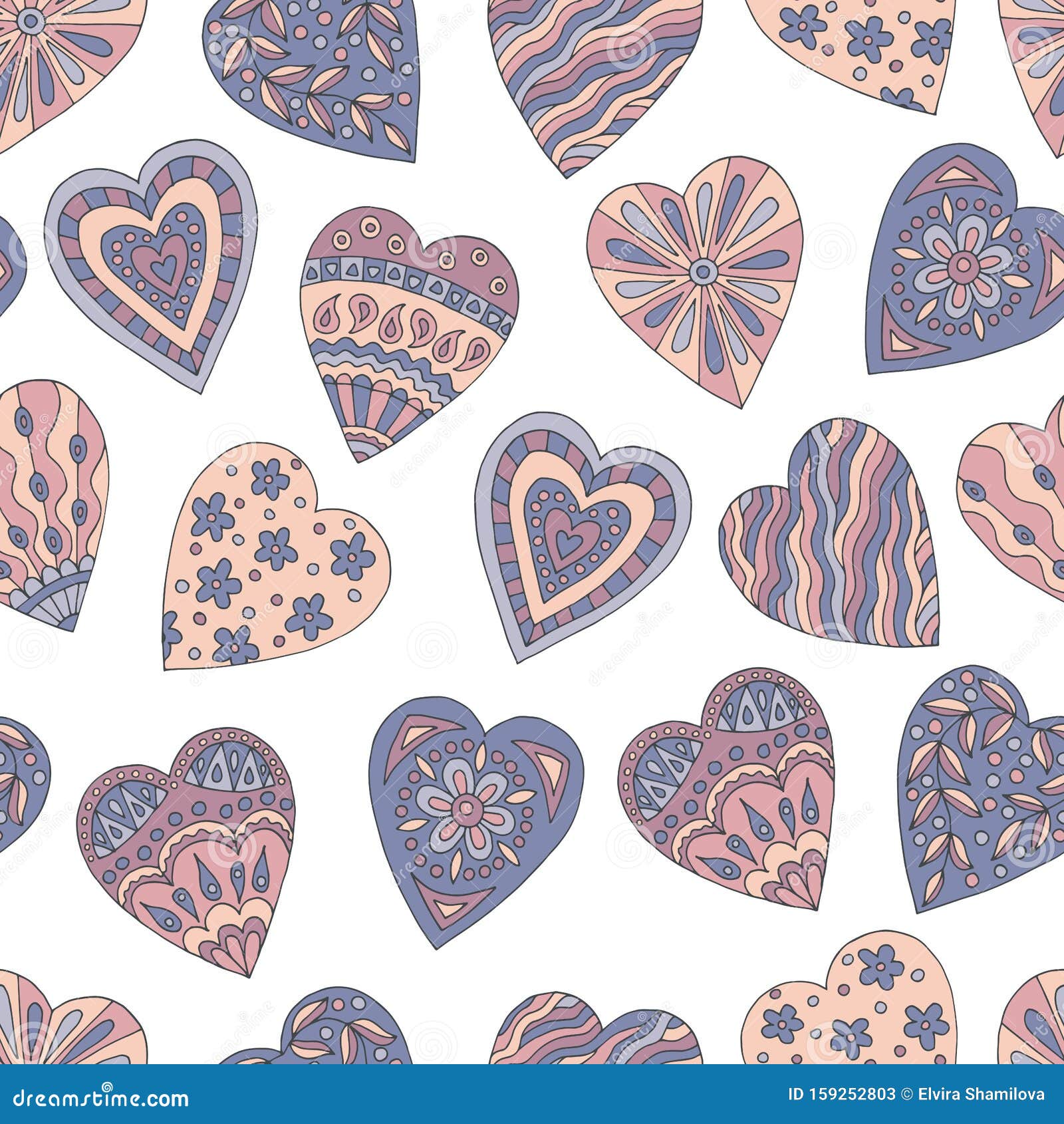 Seamless Pattern of Abstract Hand-drawn Hearts Stock Illustration ...