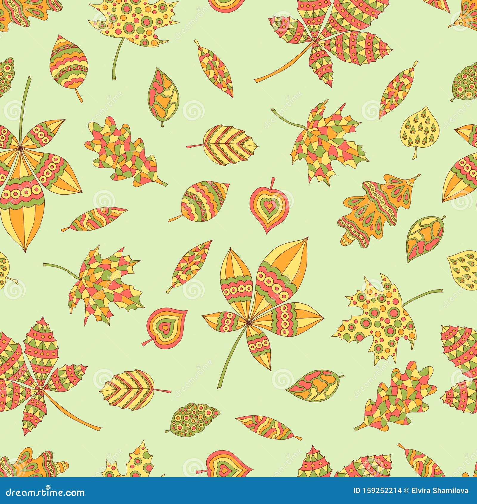 Seamless Pattern of Abstract Hand-drawn Autumn Leaves Stock ...