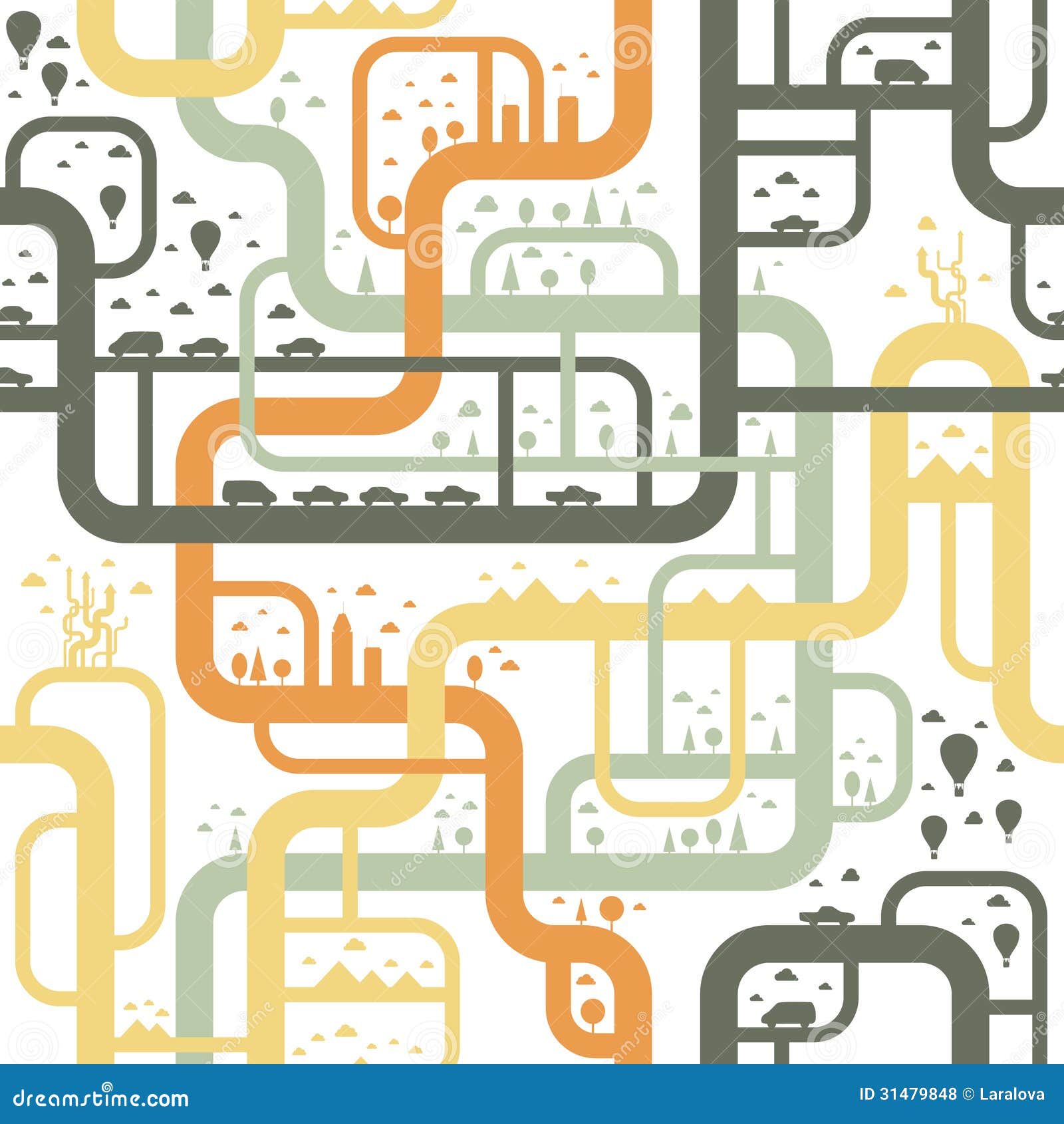 Seamless Pattern with Abstract Landscapes Stock Vector - Illustration ...