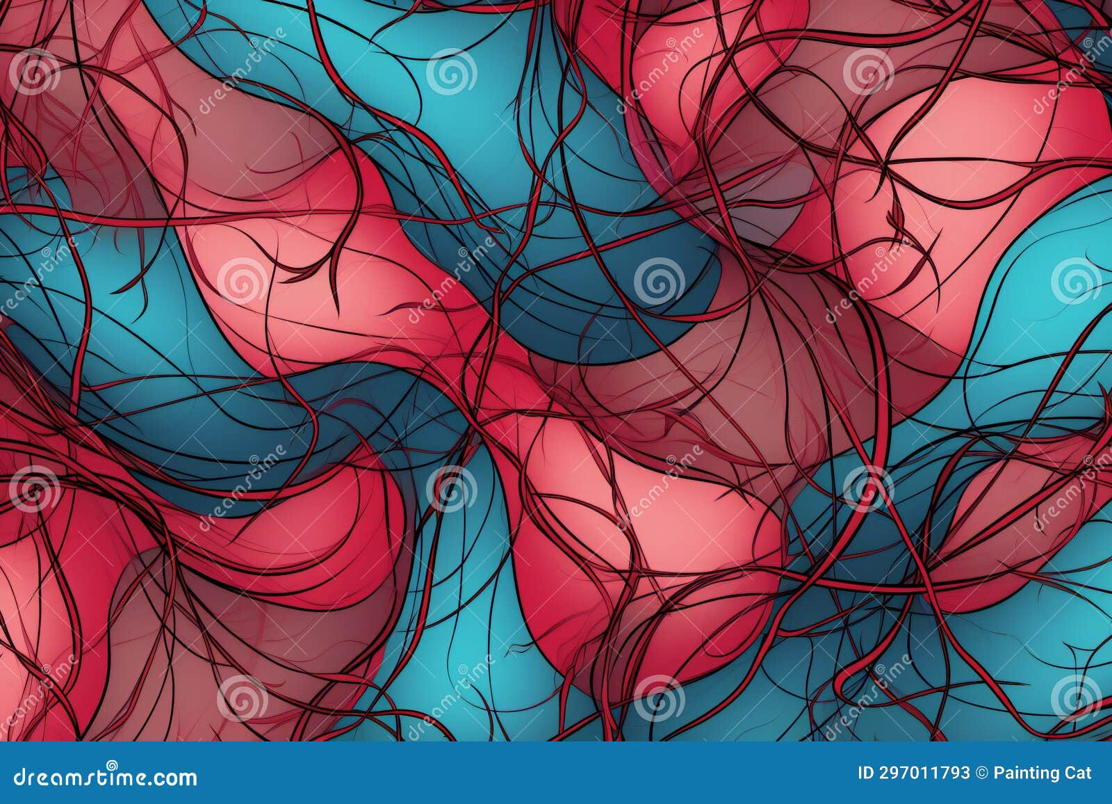 Seamless Pattern with Abstract Lines in Red and Blue Colors Stock ...