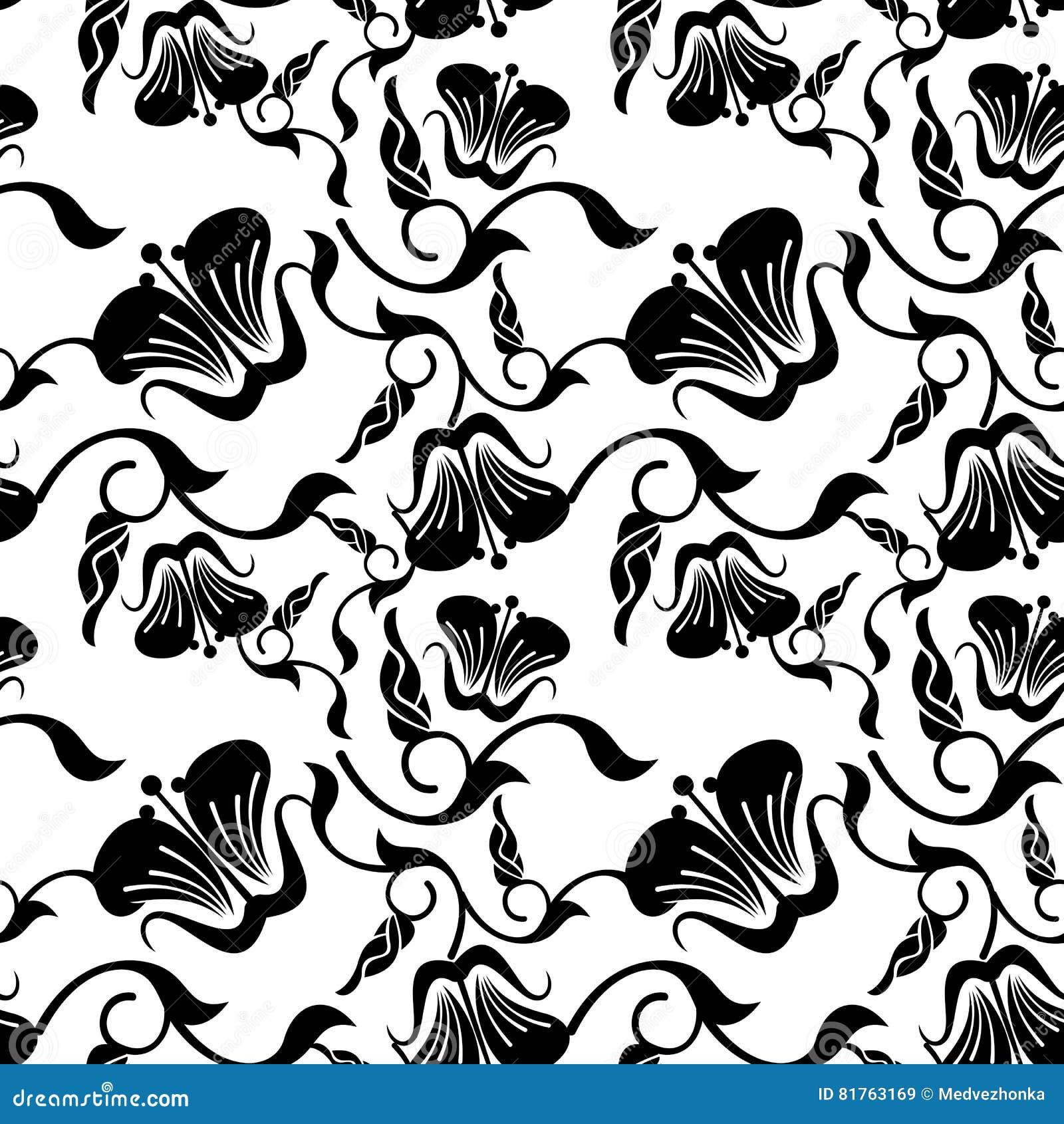 Seamless Pattern with Abstract Outline Flowers on a White Background ...