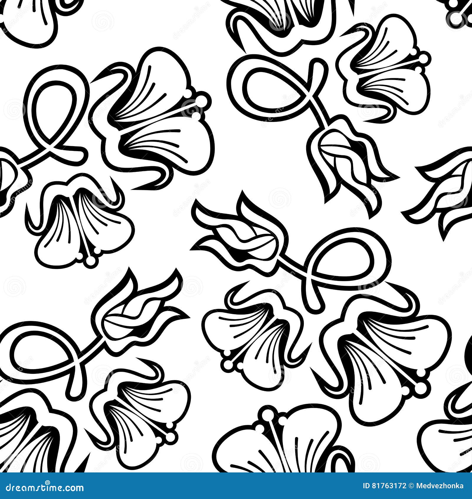 Seamless Pattern with Abstract Outline Flowers on a White Background ...