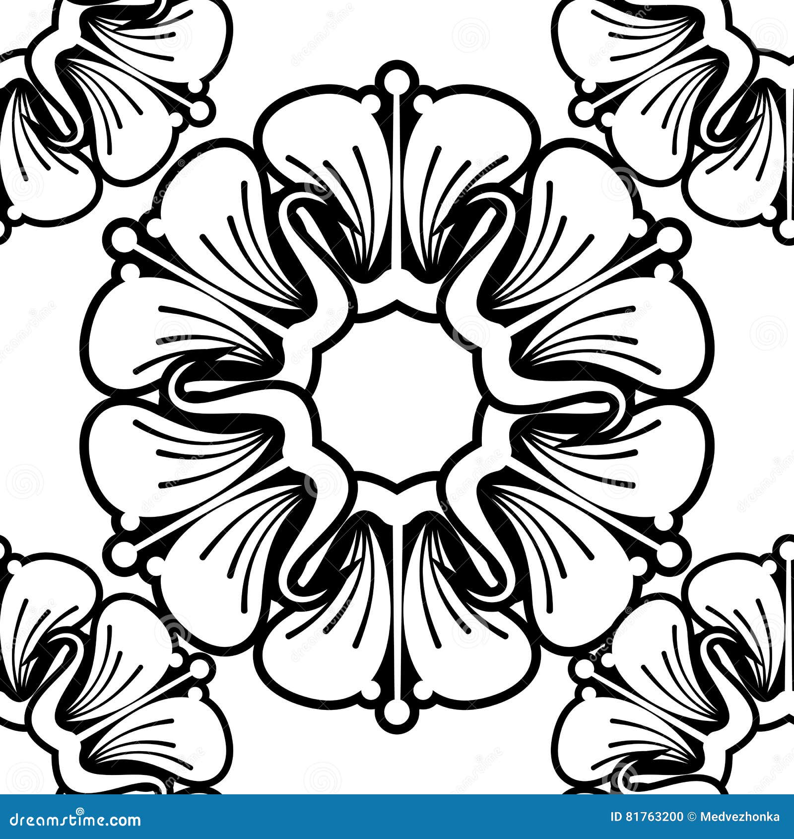 Seamless Pattern with Abstract Outline Flowers on a White Background ...