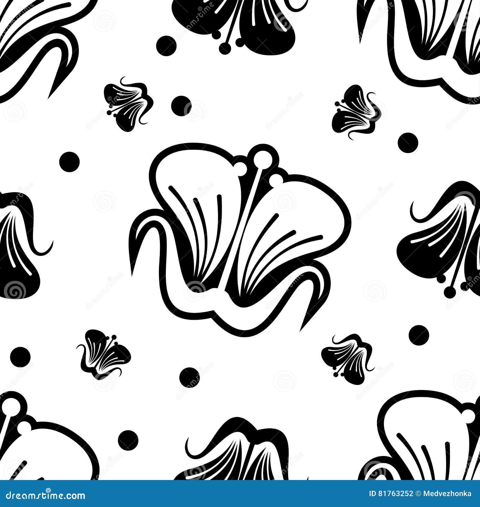 Seamless Pattern with Abstract Outline Flowers on a White Background ...