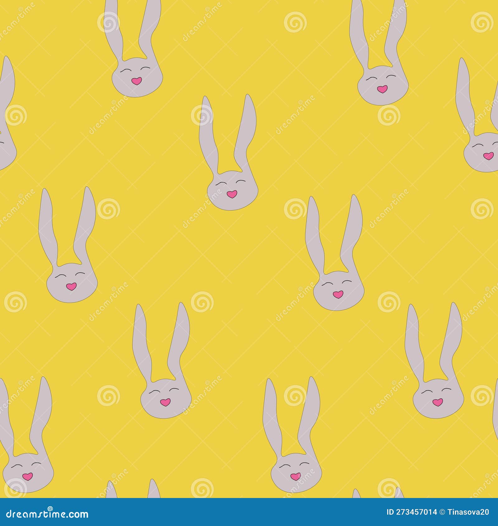 Seamless Pattern Abstract Rabbit Funny Muzzle on Yellow Background ...