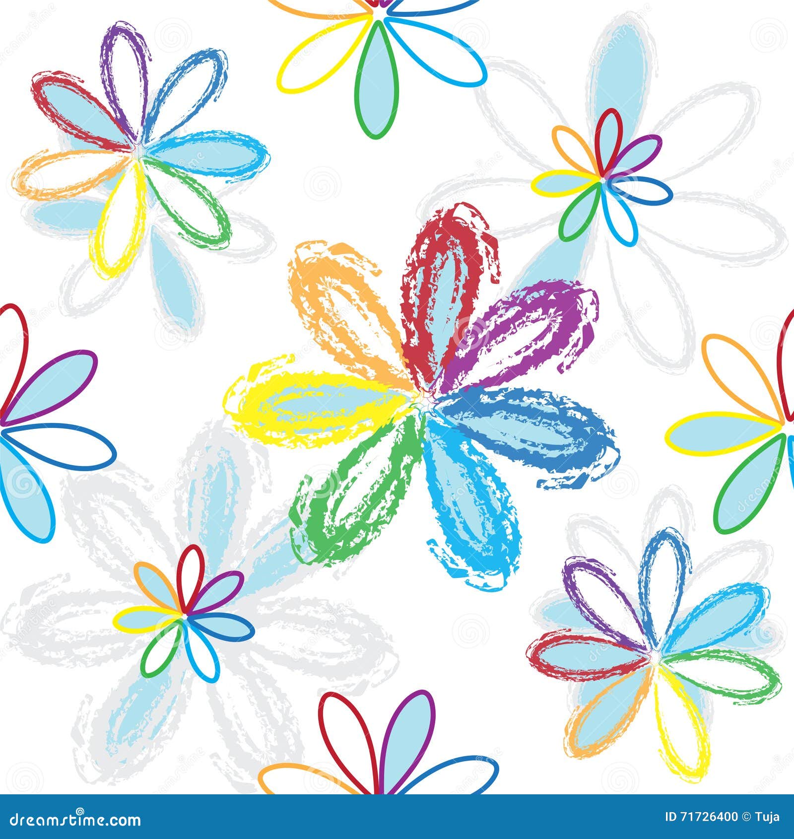 Seamless Pattern with Abstract Rainbow Flowers on White Backdrop Stock ...