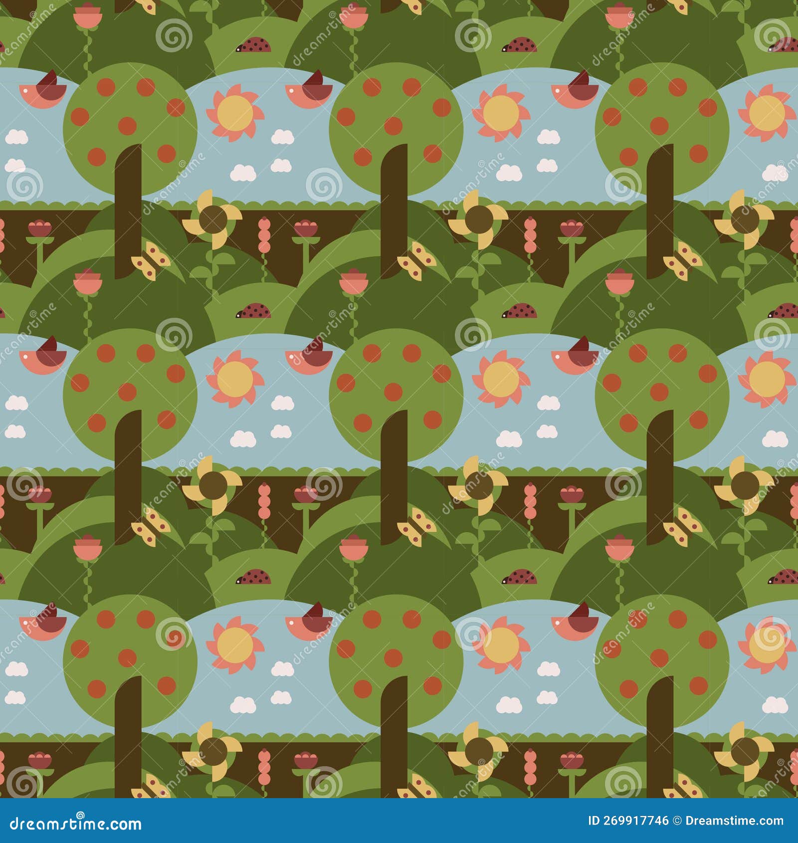 Seamless Pattern Abstract Rural Landscape Stock Vector - Illustration ...