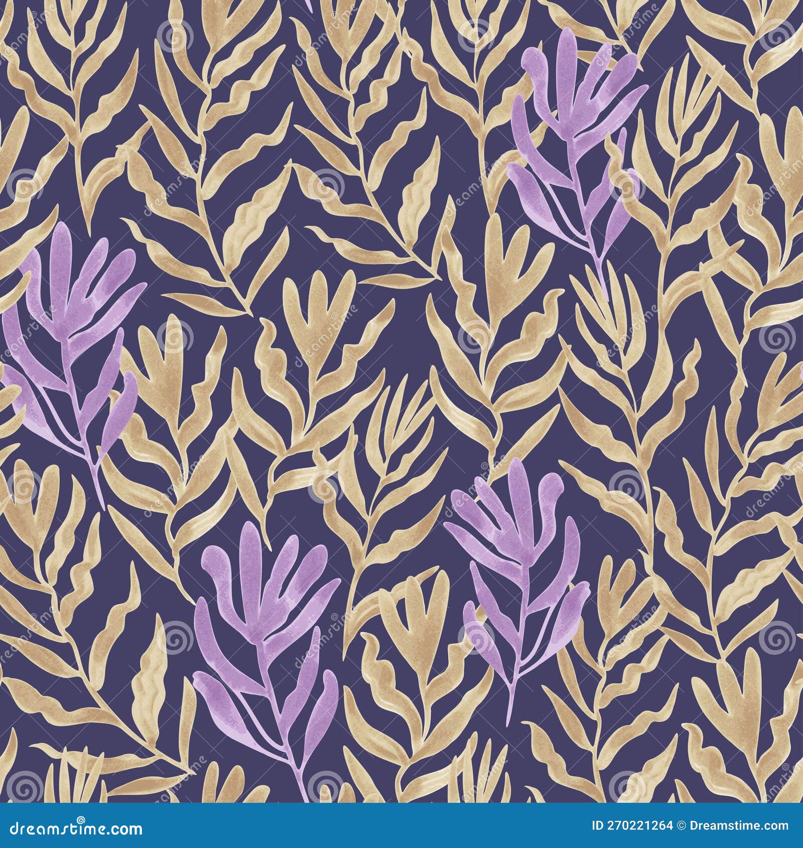 Seamless Pattern with Abstract Sea Weed Leaves. Vector Background for ...