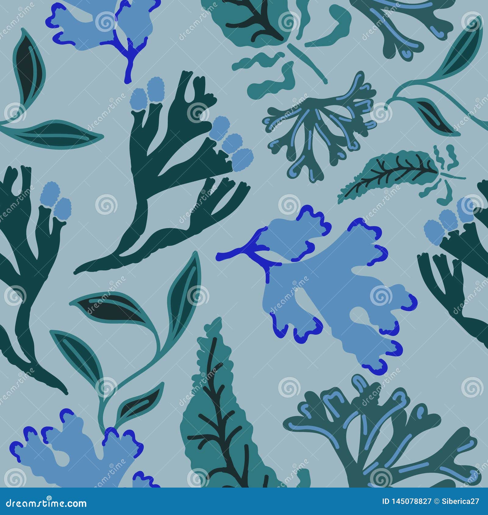 Seamless Pattern with Abstract Seaweed. Hand Drawn Repeat Background ...