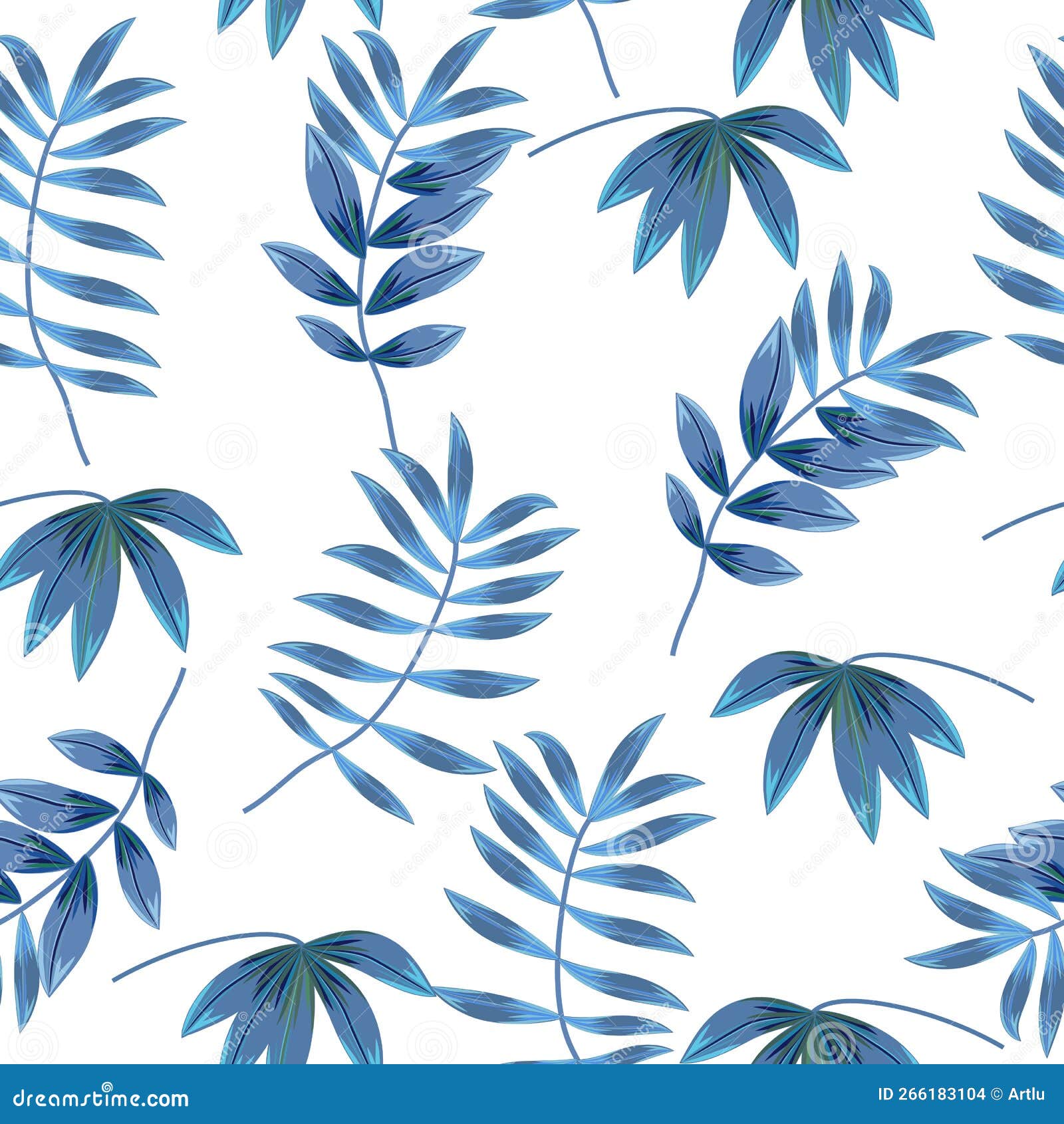 Seamless Pattern with Abstract Tropical Leaves of Palm Tree on White ...