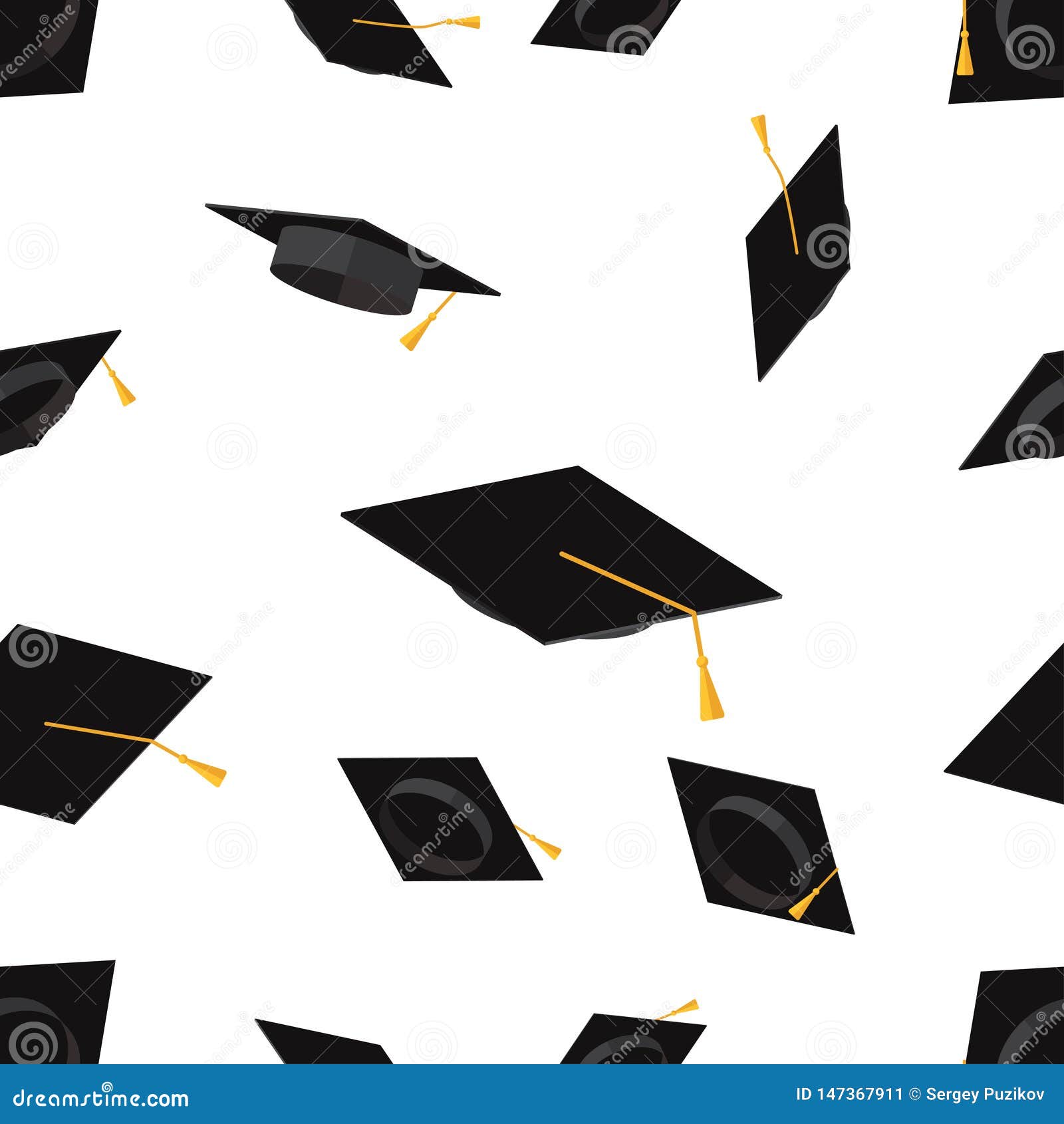 Seamless Pattern with Academic Graduation Cups Vector Flat Illustration ...