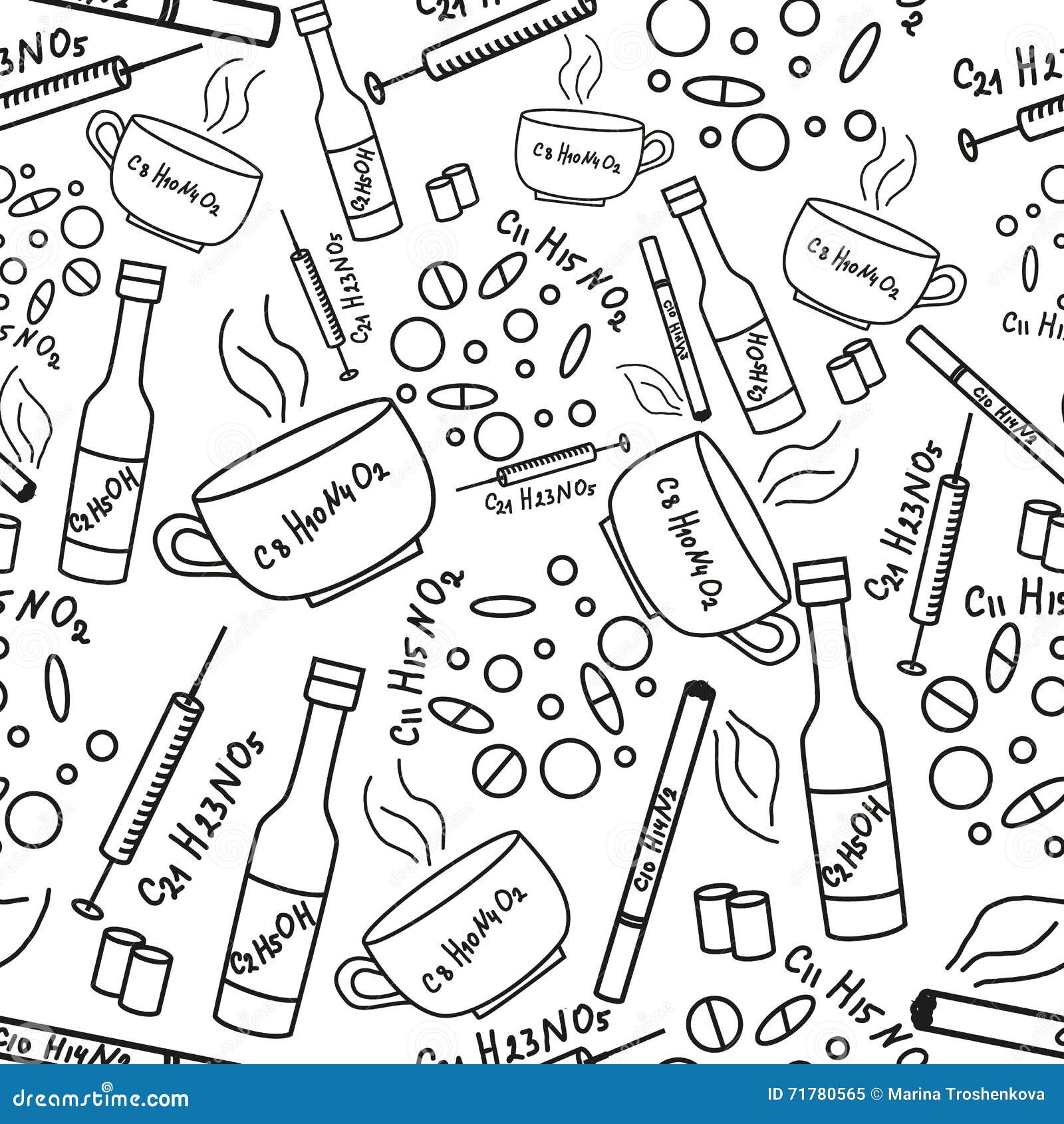 Seamless Pattern with Addiction and Drugs Stock Vector - Illustration ...