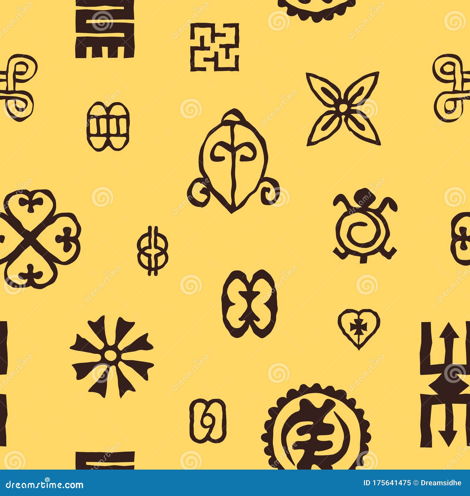 Seamless Pattern with Adinkra Symbols Stock Vector - Illustration of ...