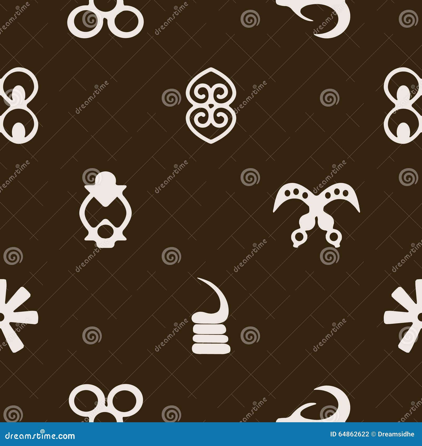 Seamless Pattern with Adinkra Symbols Stock Vector - Illustration of ...
