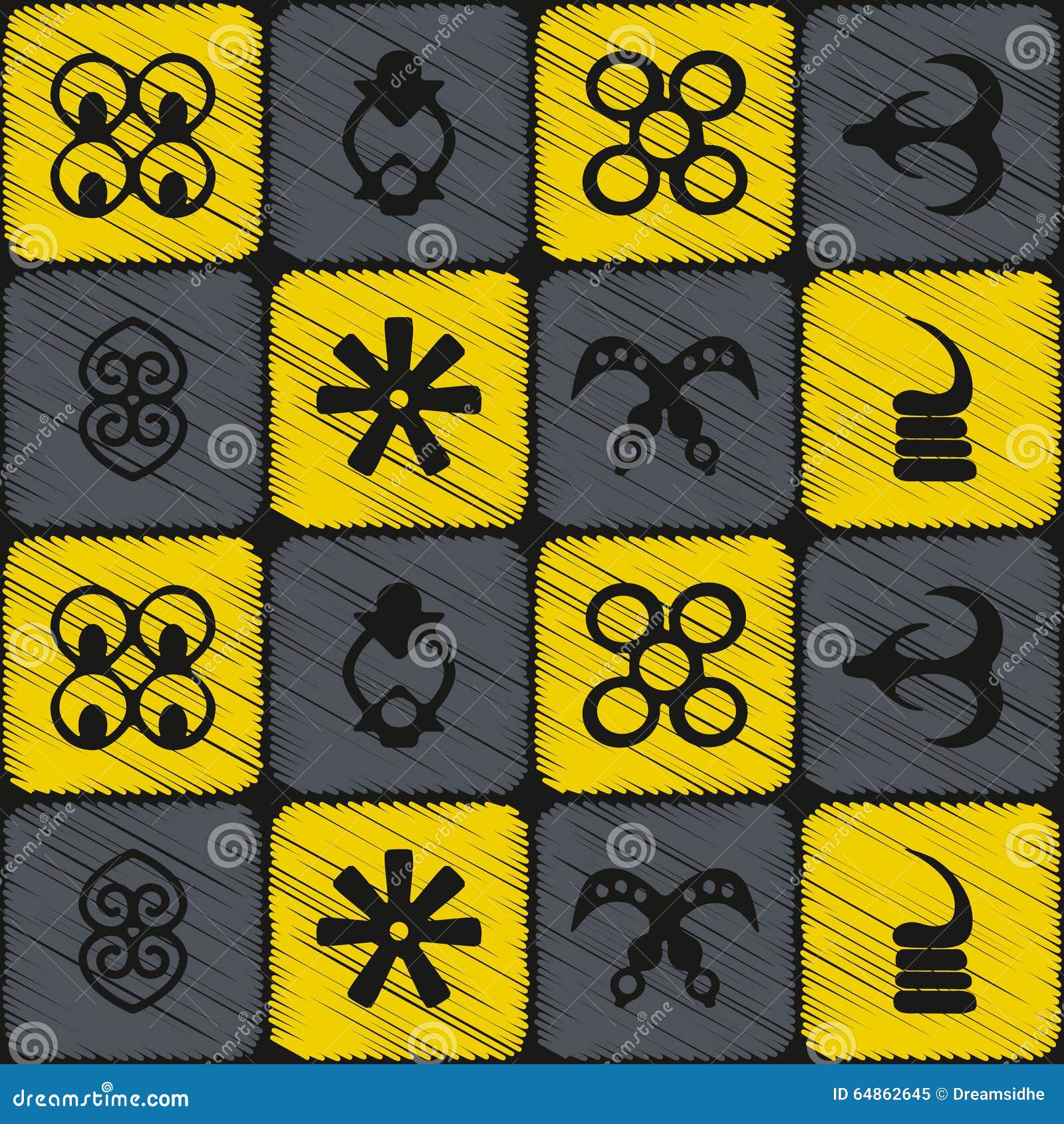 Seamless Pattern with Adinkra Symbols Stock Illustration - Illustration ...