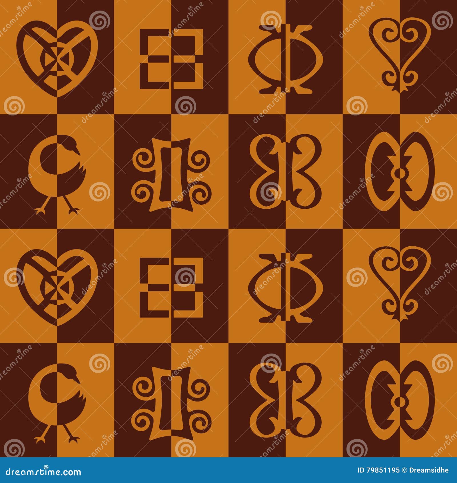 Seamless Pattern with Adinkra Symbols Stock Vector - Illustration of ...