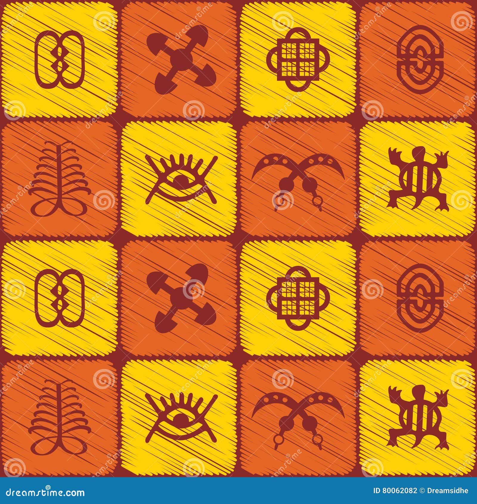 Seamless Pattern with Adinkra Symbols Stock Vector - Illustration of ...