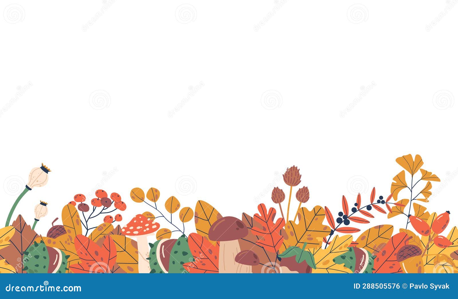 Seamless Pattern Adorned with Vibrant Autumn Plants and Leaves ...
