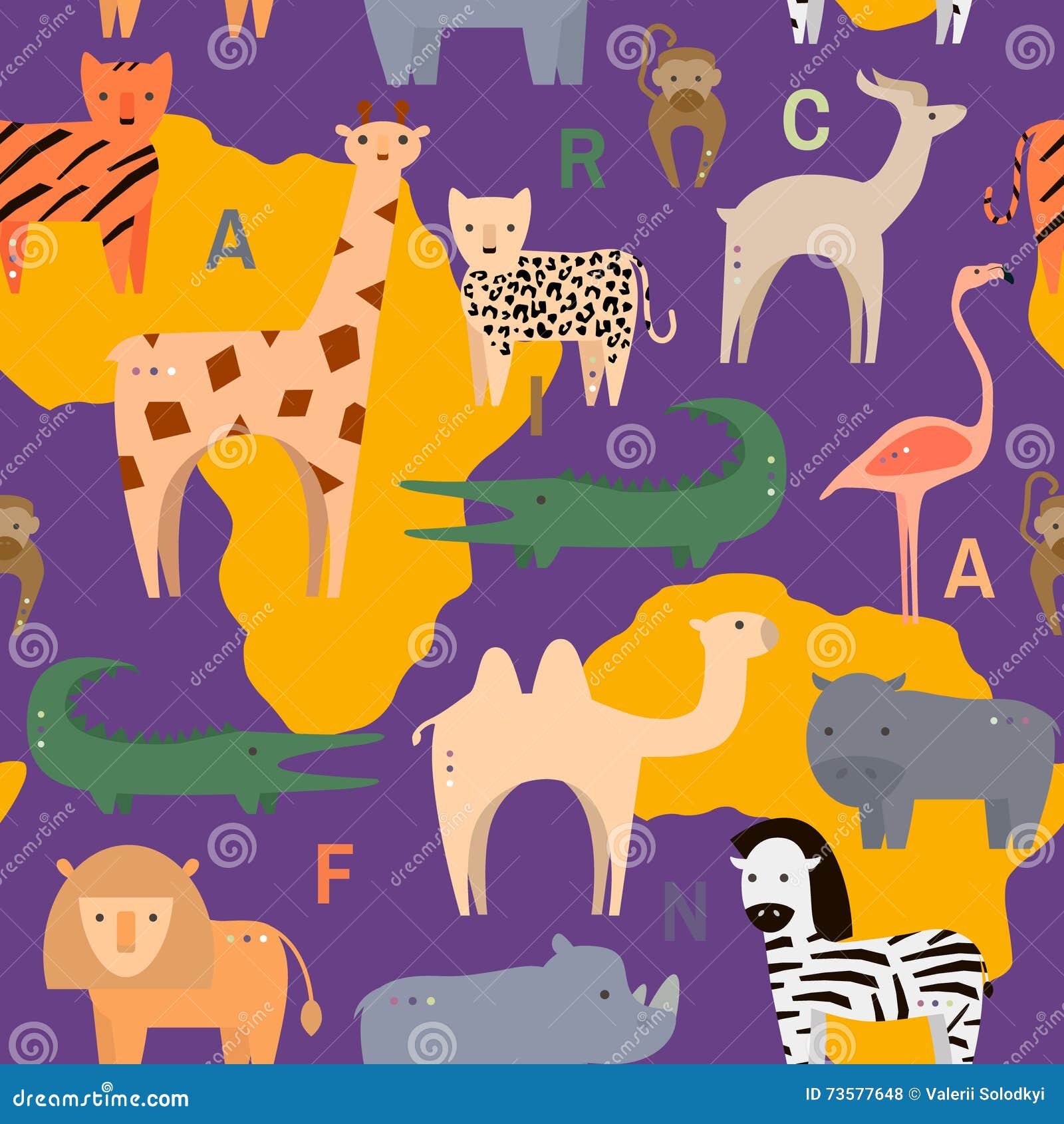 Seamless Pattern with African Animals in Flat Geometric Style. Vector ...