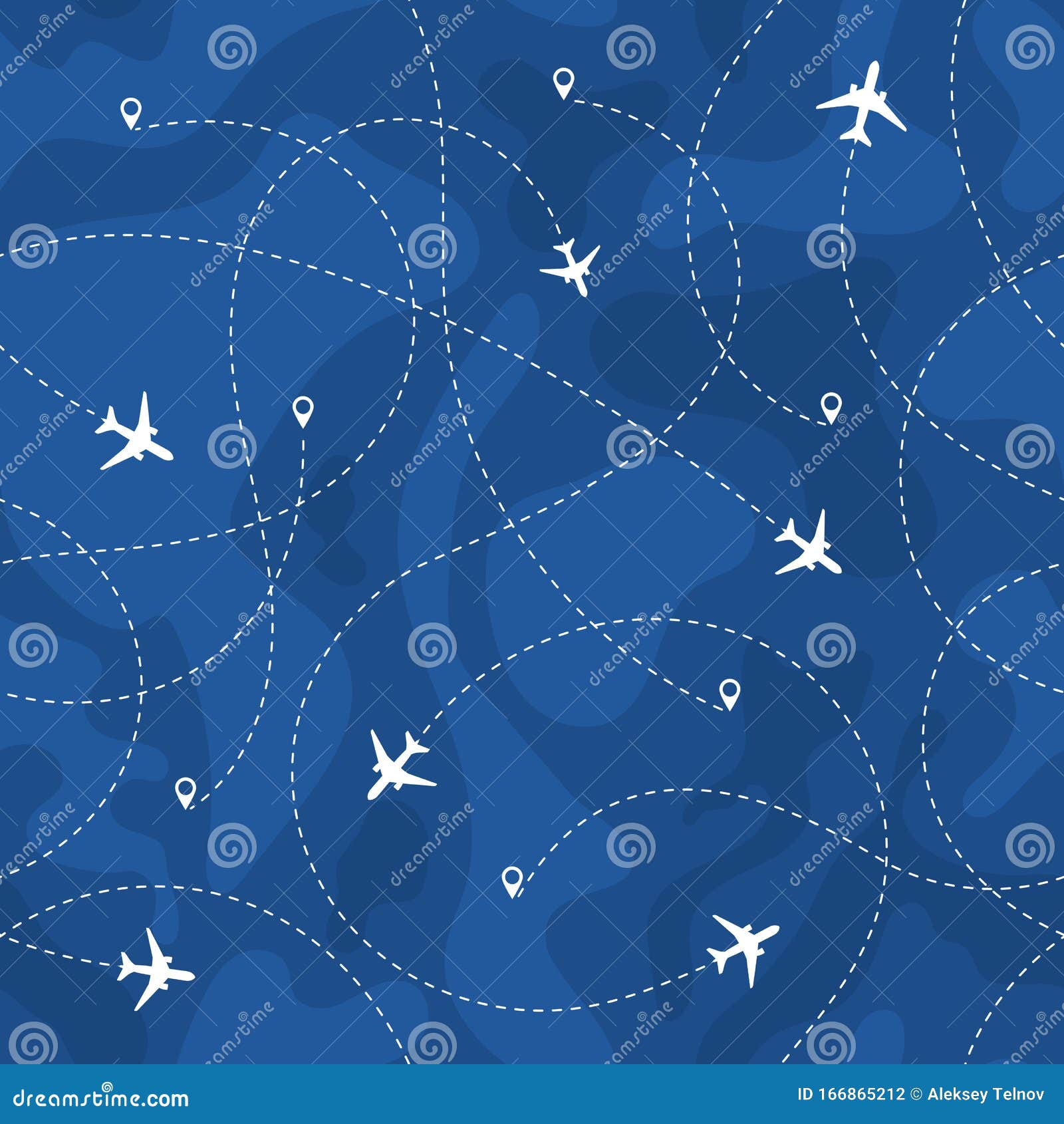 Seamless Pattern Airplanes Routes Stock Vector - Illustration of blue ...