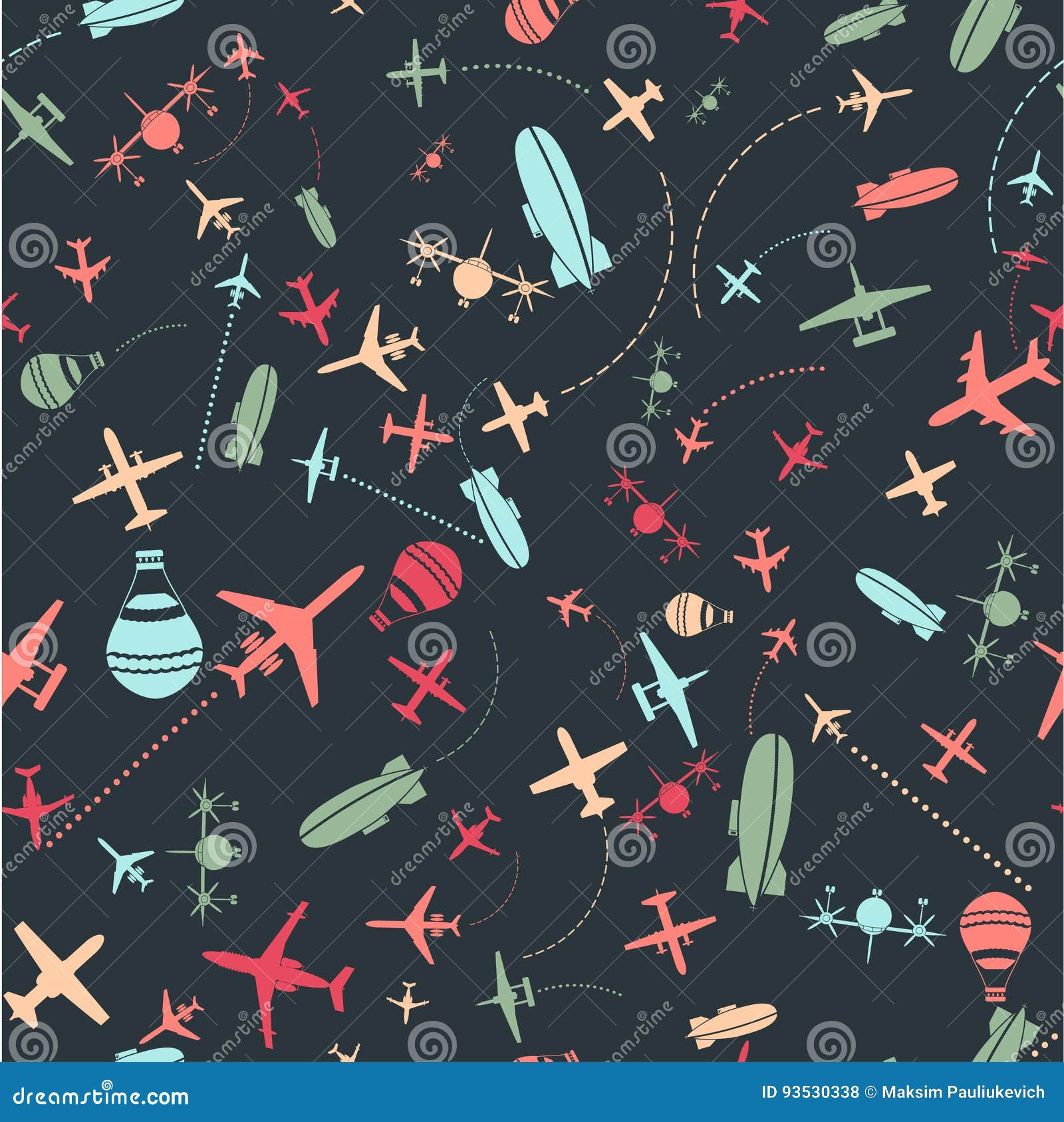 Seamless Pattern. Airplanes Sky Set Stock Illustration - Illustration ...