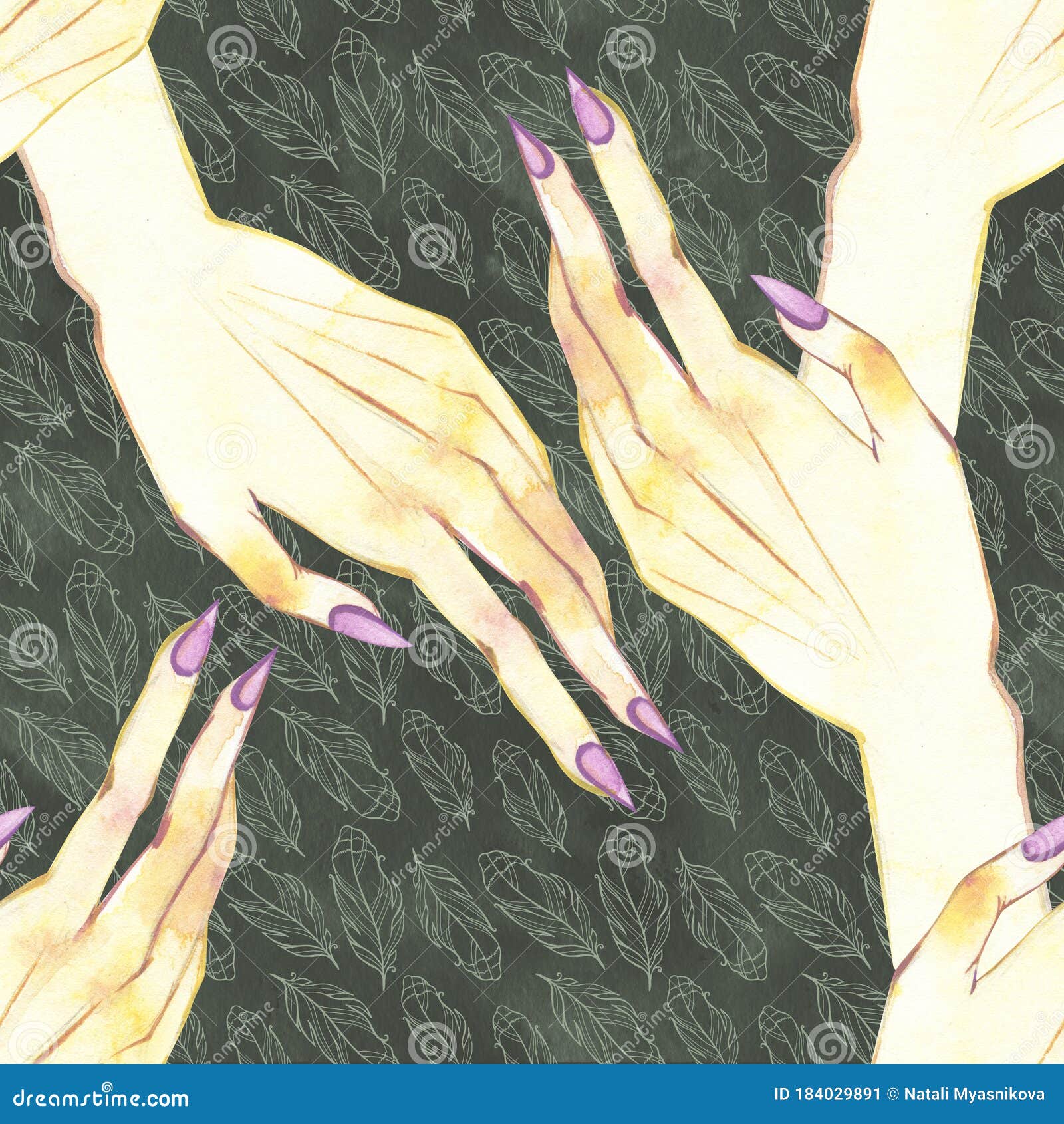 Seamless Pattern Alchemy Hand in Watercolor Style on White Background ...