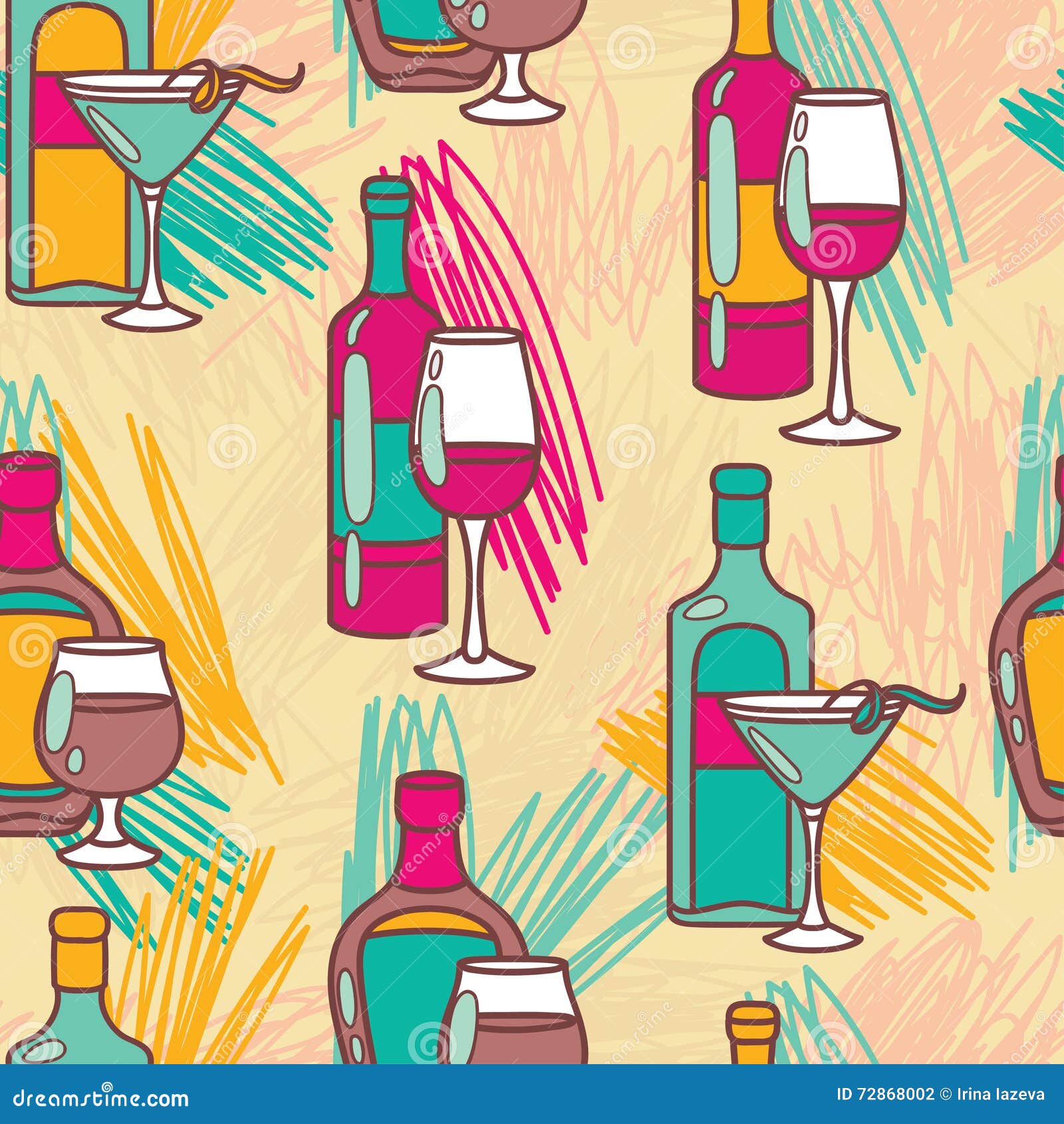 Seamless Pattern with Alcohol Bottles and Strokes Stock Vector ...
